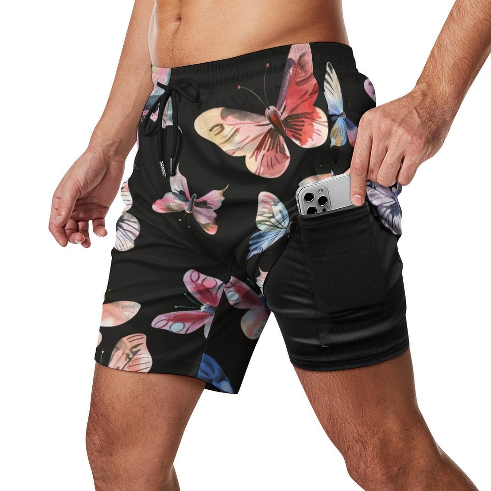 Colorful Glowing Butterfly Quick Dry Swimming Shorts For Men Swimwear ...