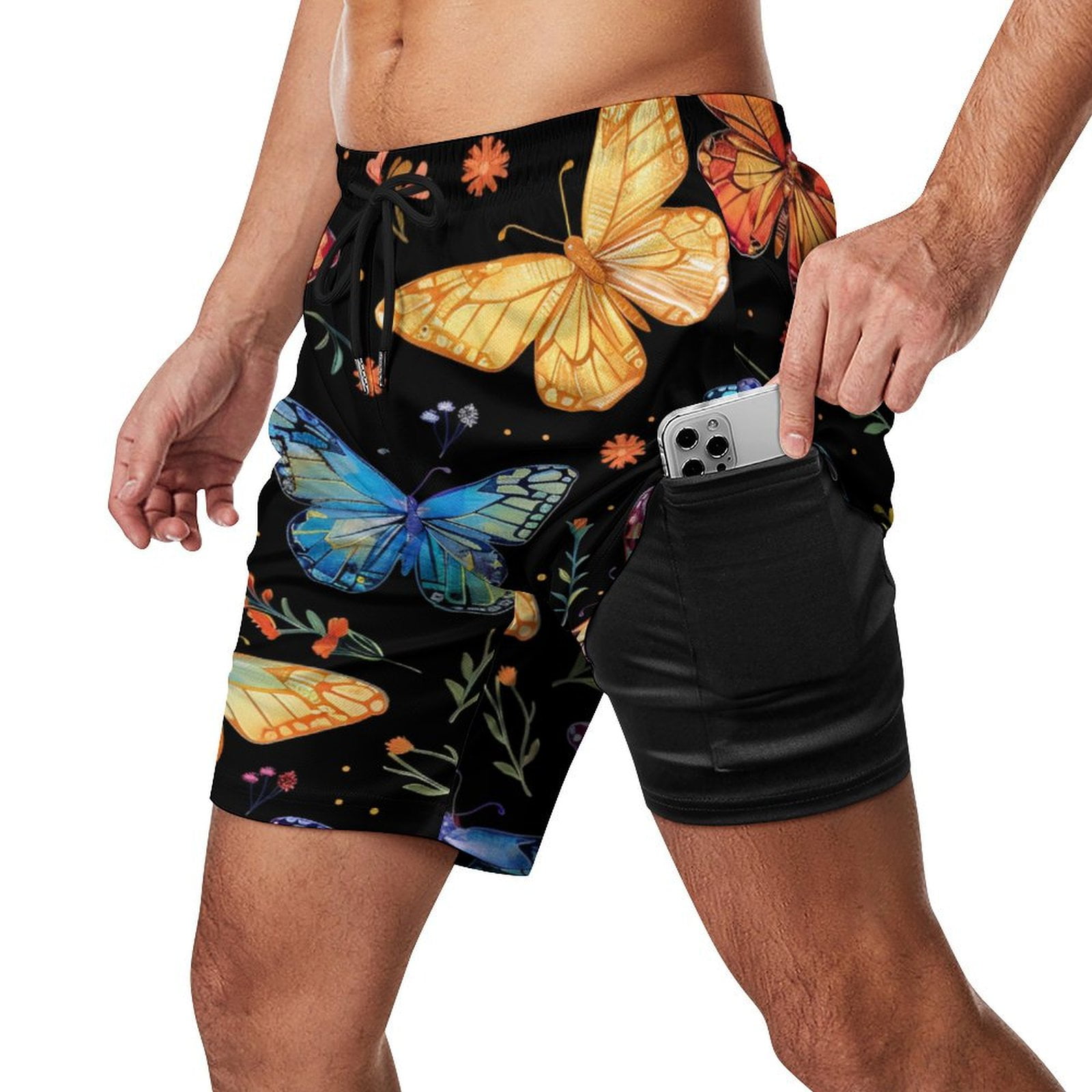 Colorful Glowing Butterfly Quick Dry Swimming Shorts For Men Swimwear ...