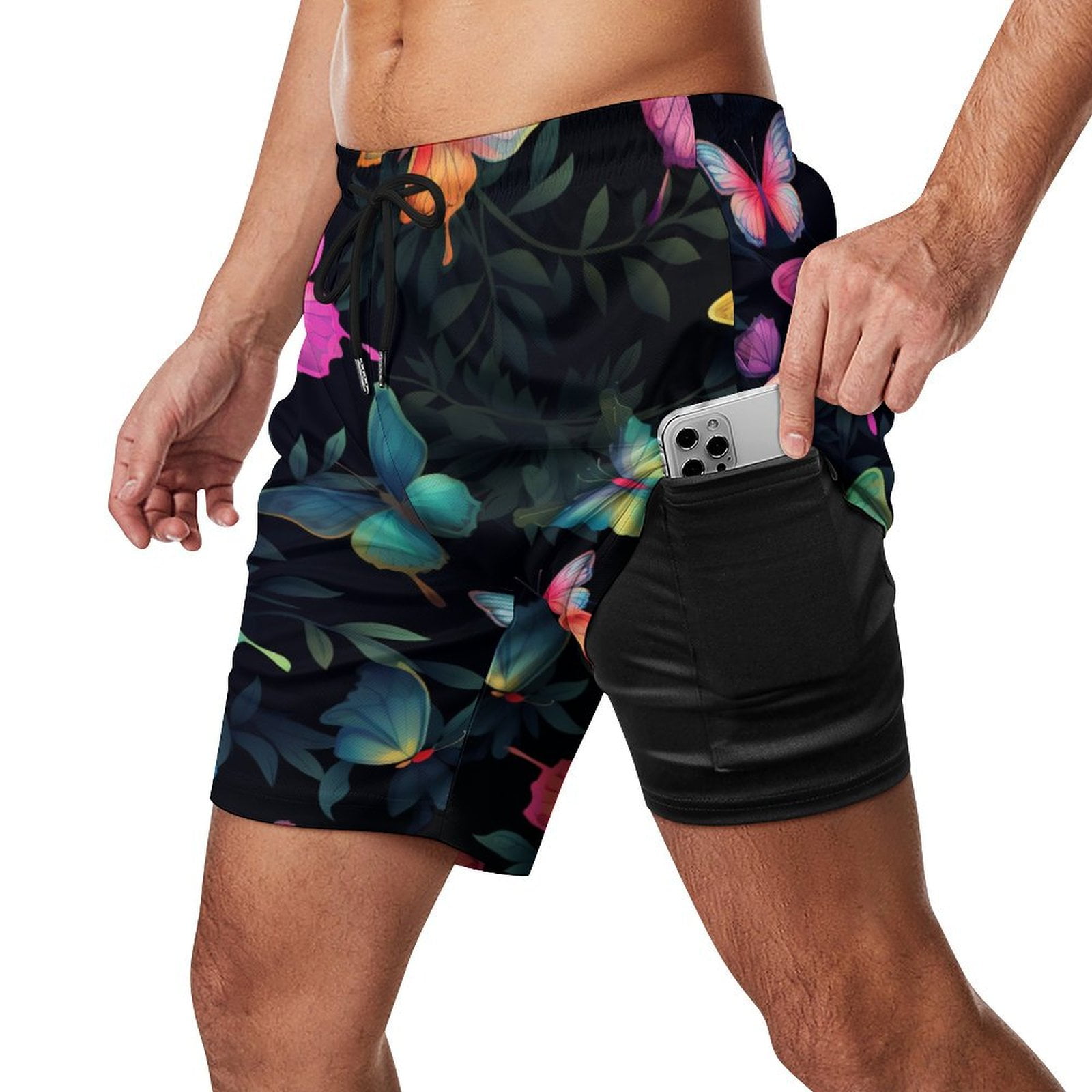 Colorful Glowing Butterfly Quick Dry Swimming Shorts For Men Swimwear ...
