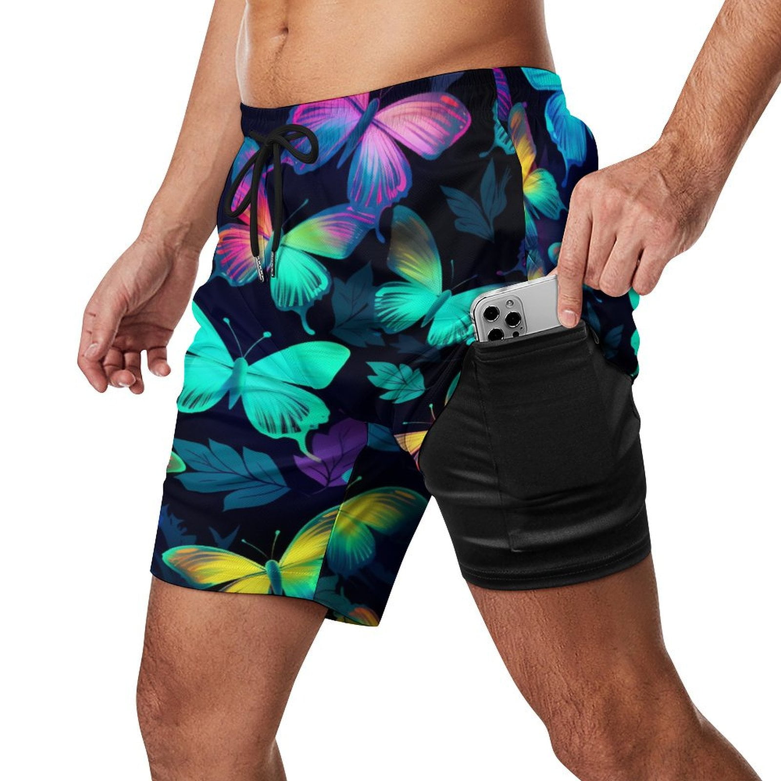Colorful Glowing Butterfly Quick Dry Swimming Shorts For Men Swimwear ...