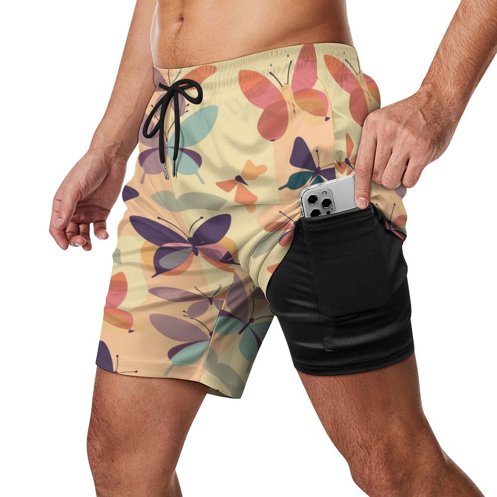 Colorful Glowing Butterfly Quick Dry Swimming Shorts For Men Swimwear ...