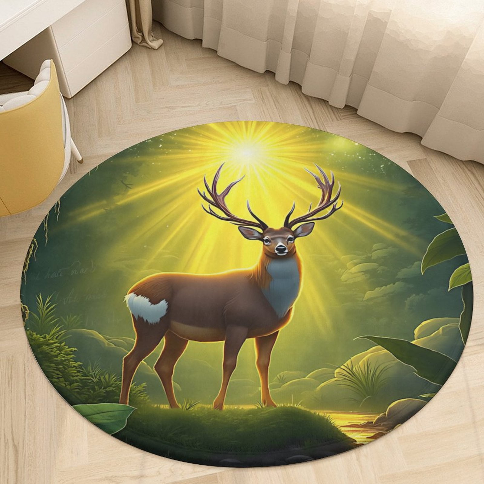 Colorful, Glowing Deer Starry Night Sky Round Area Rugs for Bedroom ...
