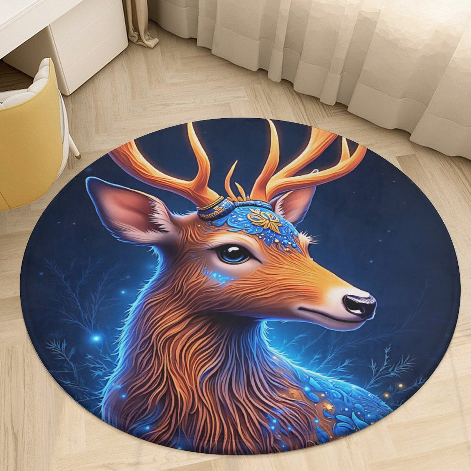 Colorful, Glowing Deer Starry Night Sky Round Area Rugs for Bedroom ...