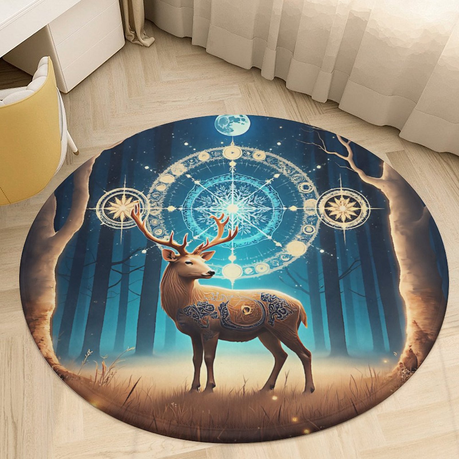 Colorful, Glowing Deer Starry Night Sky Round Area Rugs for Bedroom ...
