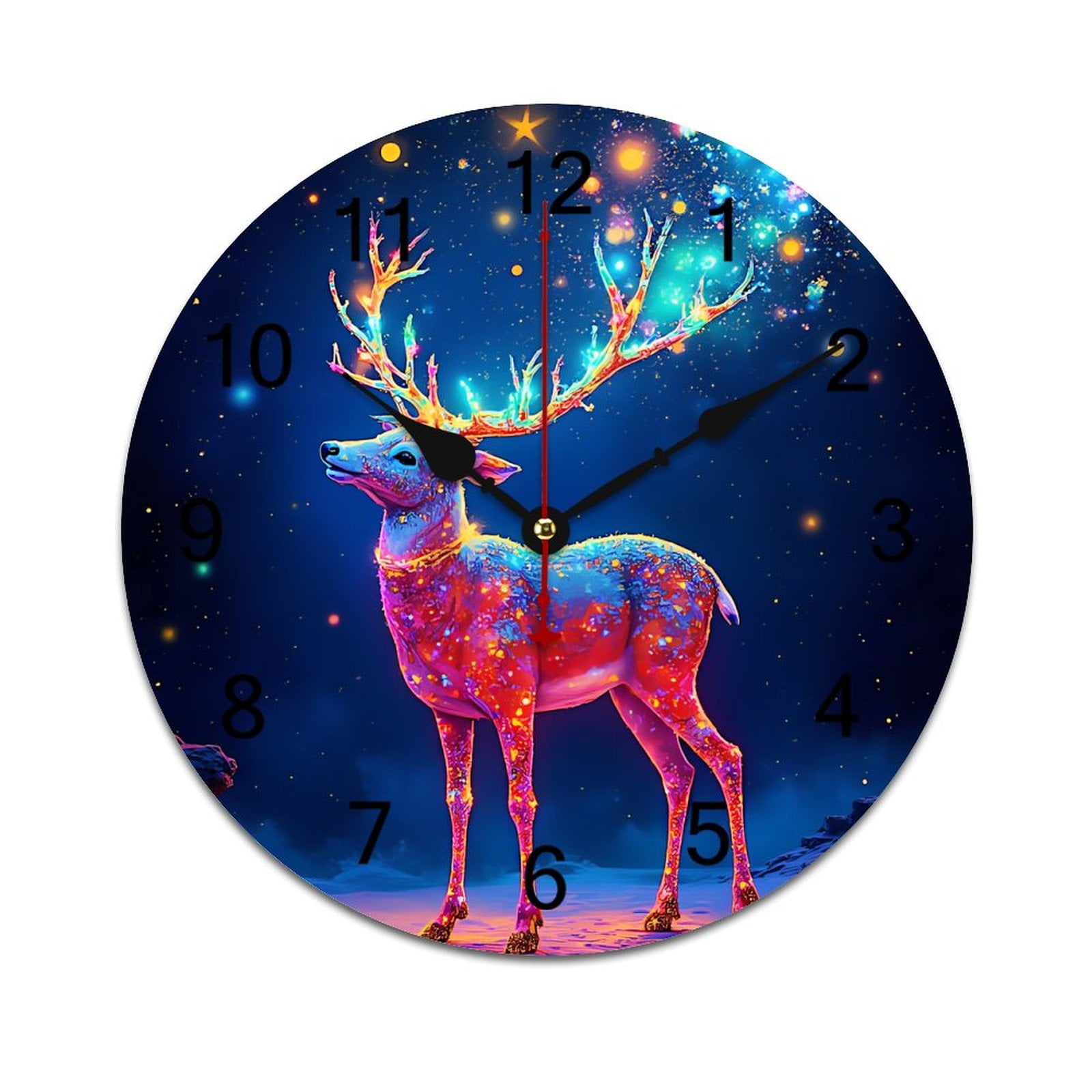 Colorful, Glowing Deer Starry Night Sky Time Decorative Wall Clocks ...
