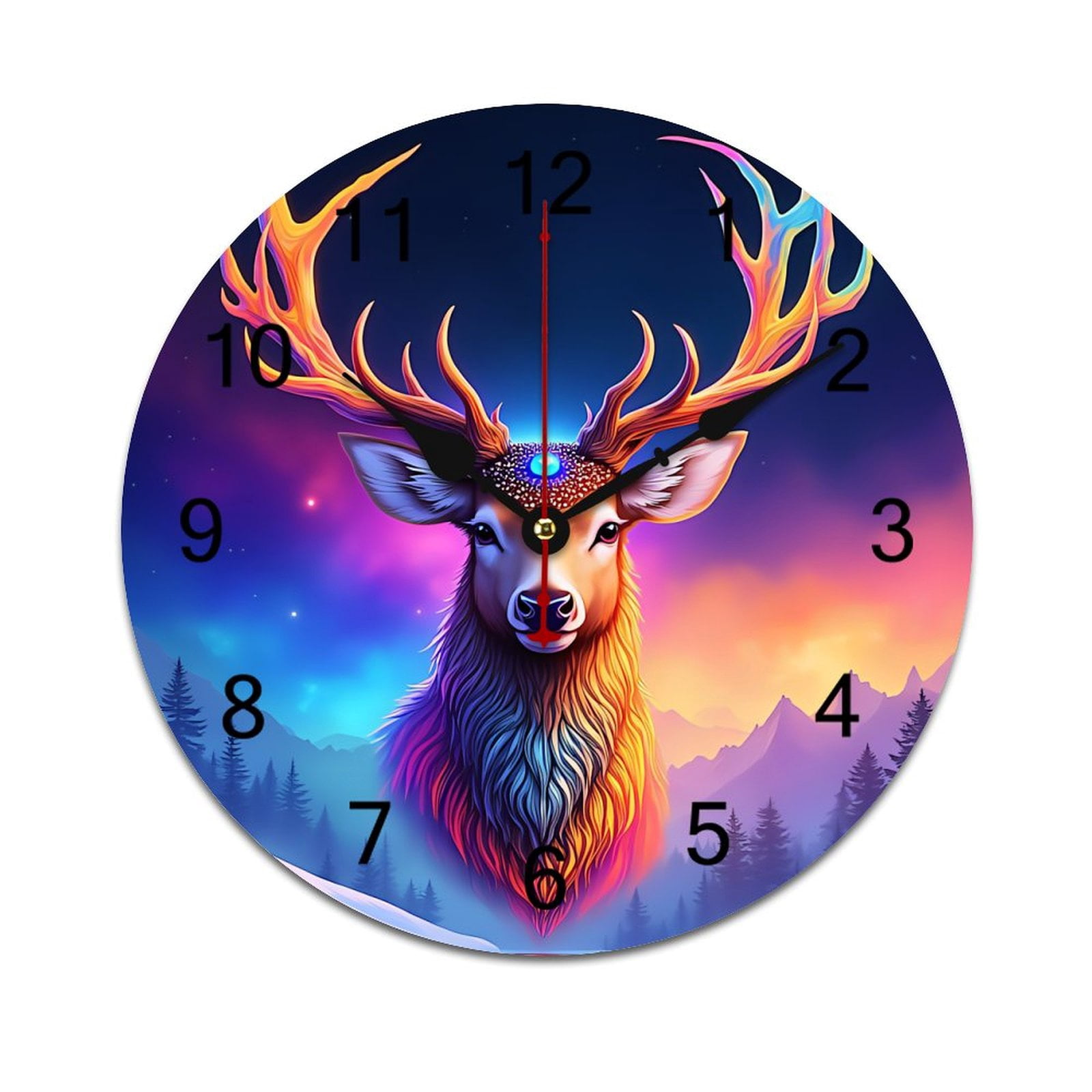 Colorful, Glowing Deer Starry Night Sky Time Decorative Wall Clocks ...
