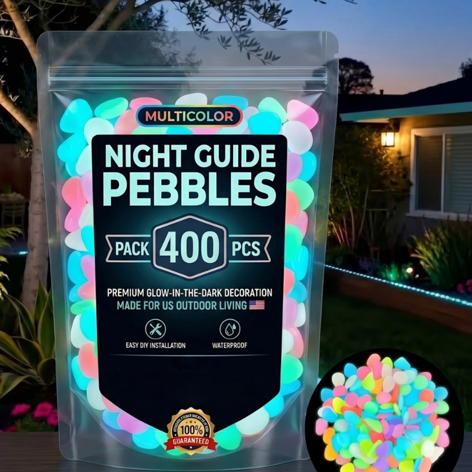 Colorful Glowing Garden Stones, Solar Waterproof Luminous Pebbles ...