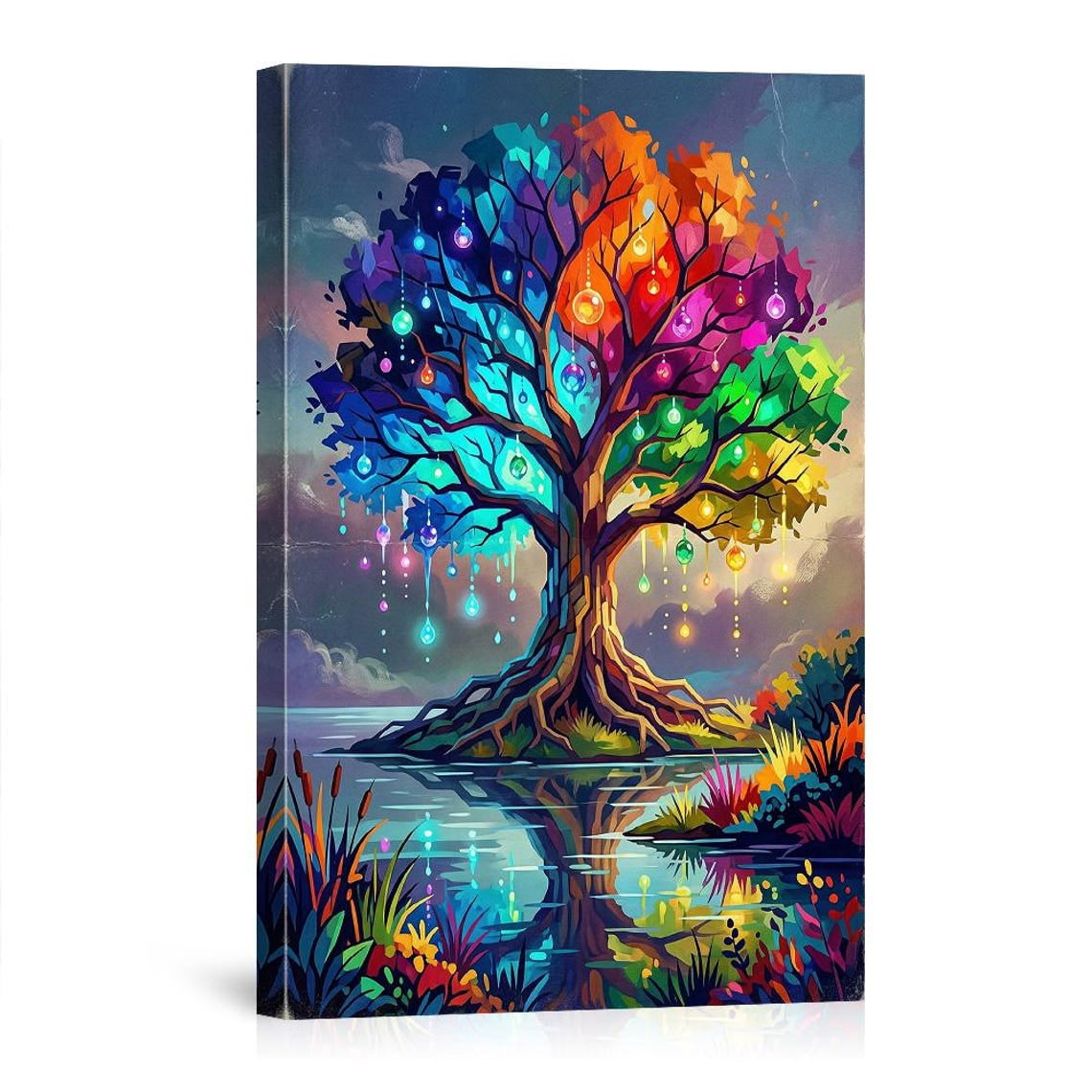 Colorful Glowing Tree Of Life Fantasy Lake Reflection For Living Room ...