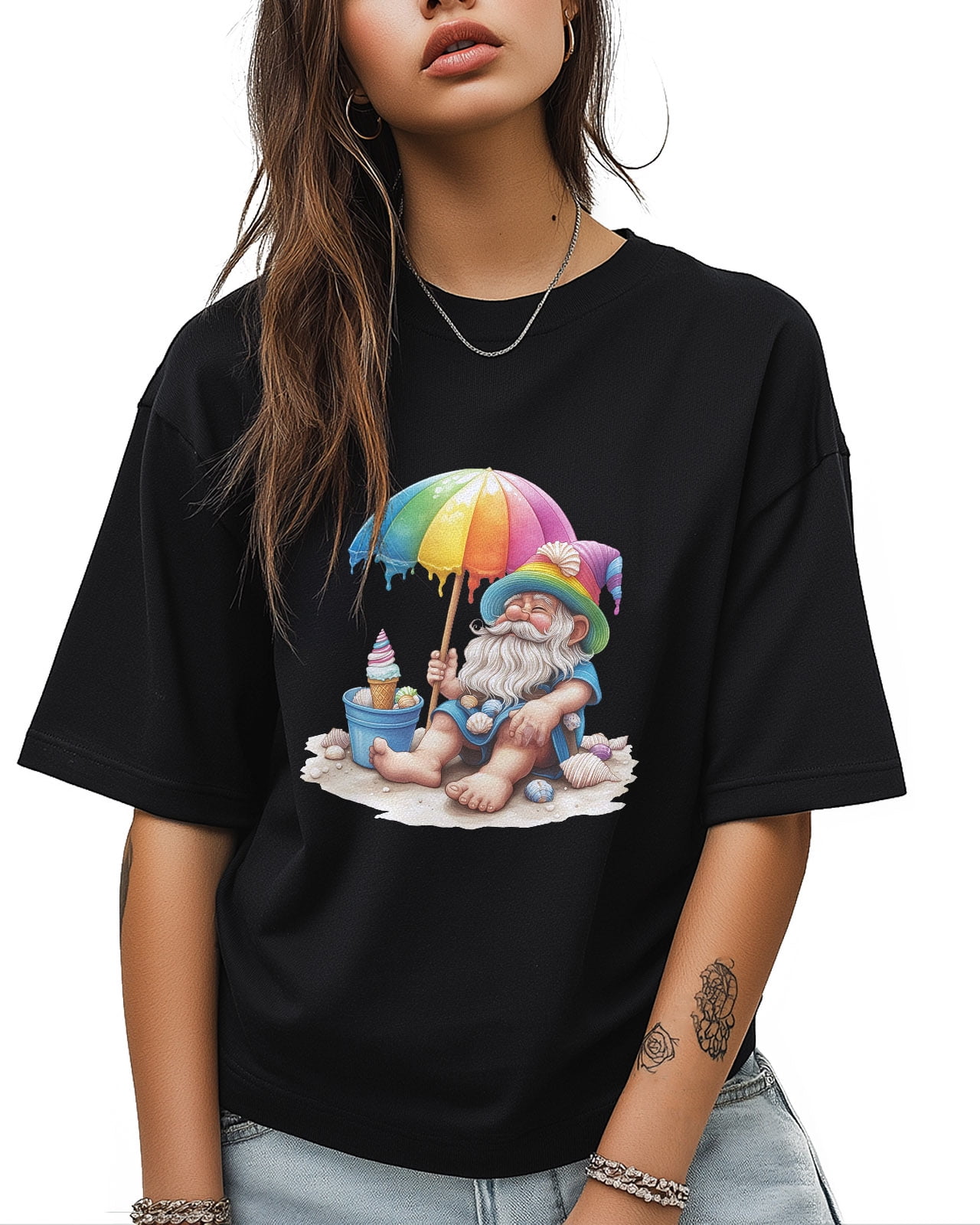 Colorful Gnome T Shirts for Women Short Sleeve Cotton Crewneck T-Shirt ...