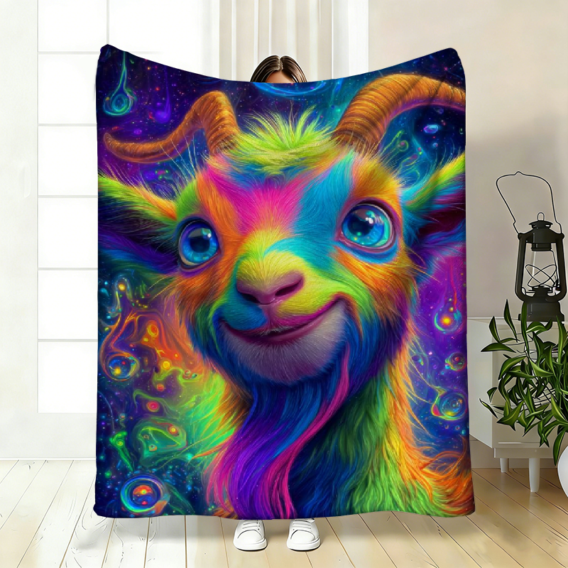 Colorful Goat Flannel Blanket, 280GSM HD Printed, 3 Sizes, Soft Warm ...