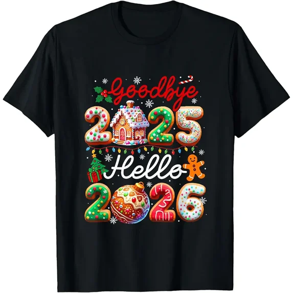Colorful Goodbye 2025 Hello 2026 Cookie Art Baker Holiday Fun Unisex T-Shirt, up to size 5XL ...