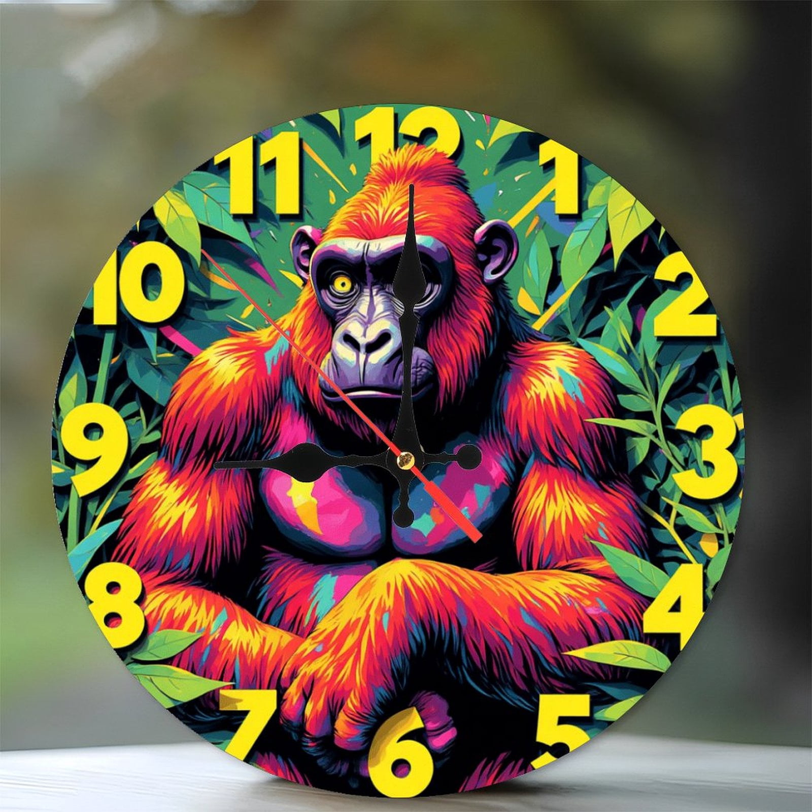 Colorful Gorilla Wall Clock 10-Inch Silent Wooden Wall Clock, Battery ...
