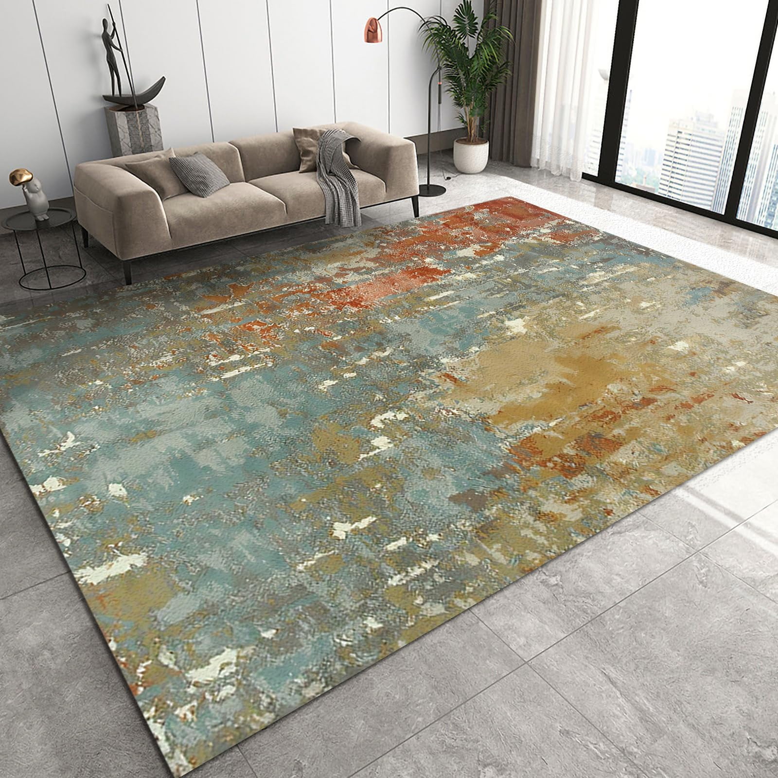 Colorful Gradient Background Area Rug, Retro Distressed Design Living ...