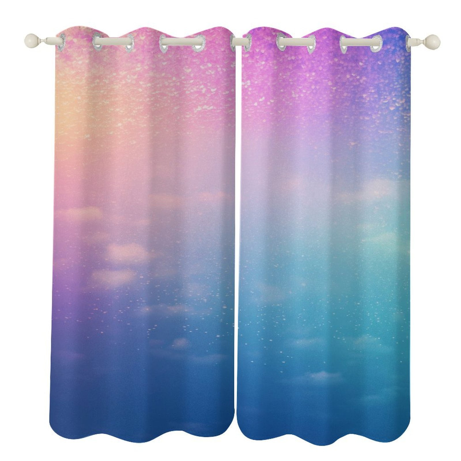 Colorful Gradient Fish Scale Texture Mermaid 2 Panel Curtain Set ...