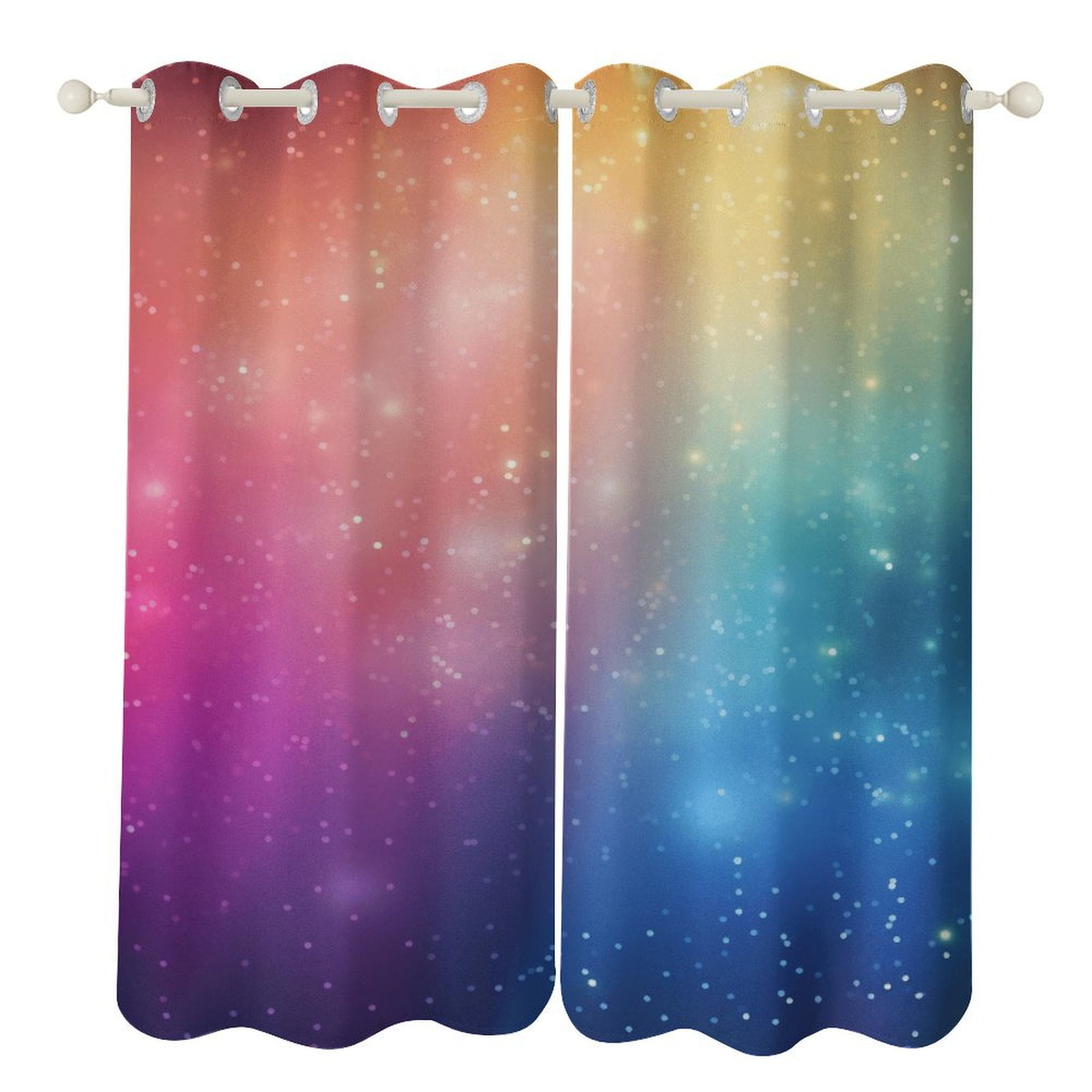 Colorful Gradient Fish Scale Texture Mermaid 2 Panel Curtain Set ...