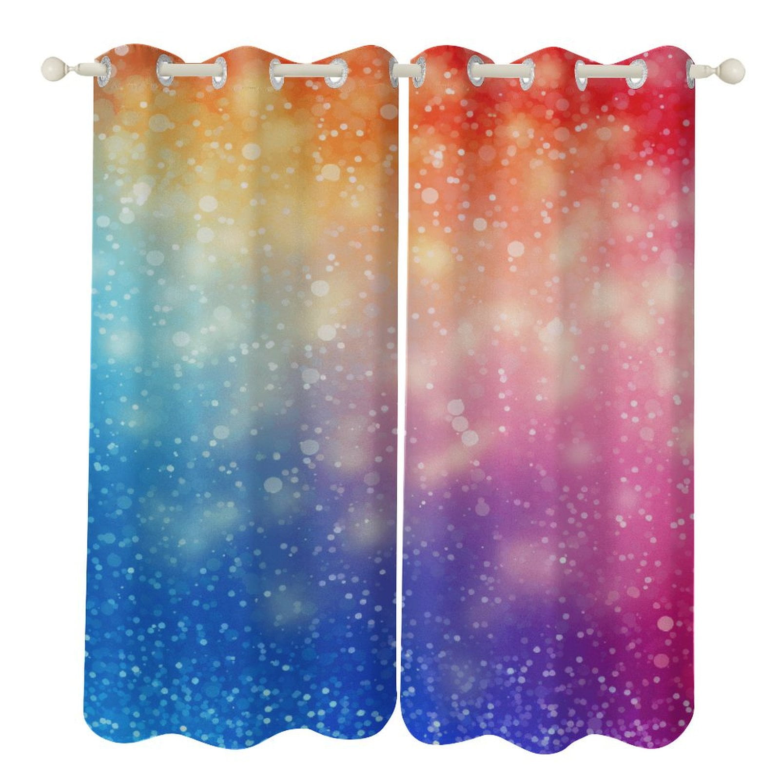 Colorful Gradient Fish Scale Texture Mermaid 2 Panel Curtain Set ...