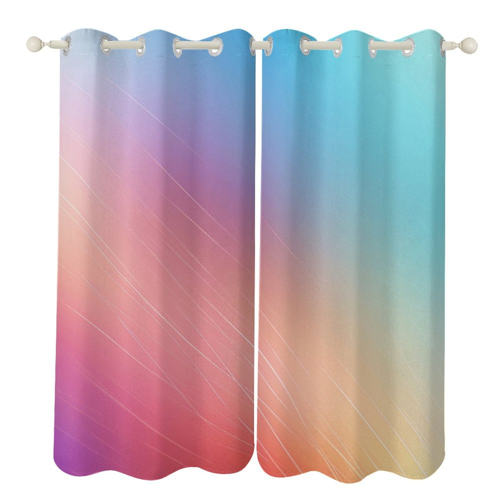 Colorful Gradient Fish Scale Texture Mermaid 2 Panel Curtain Set ...