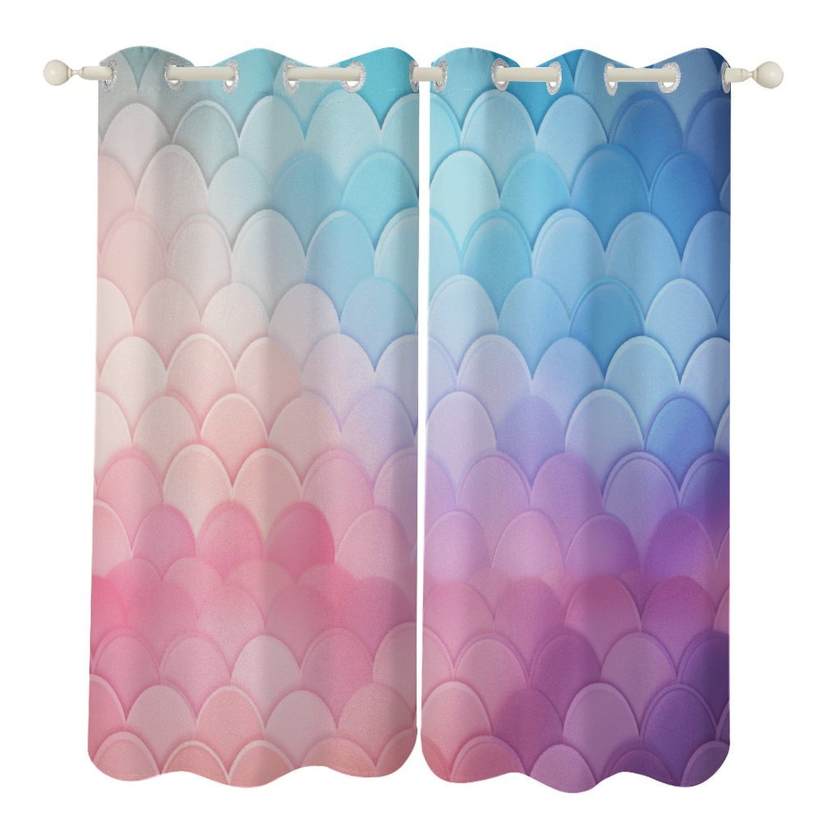 Colorful Gradient Fish Scale Texture Mermaid 2 Panel Curtain Set ...