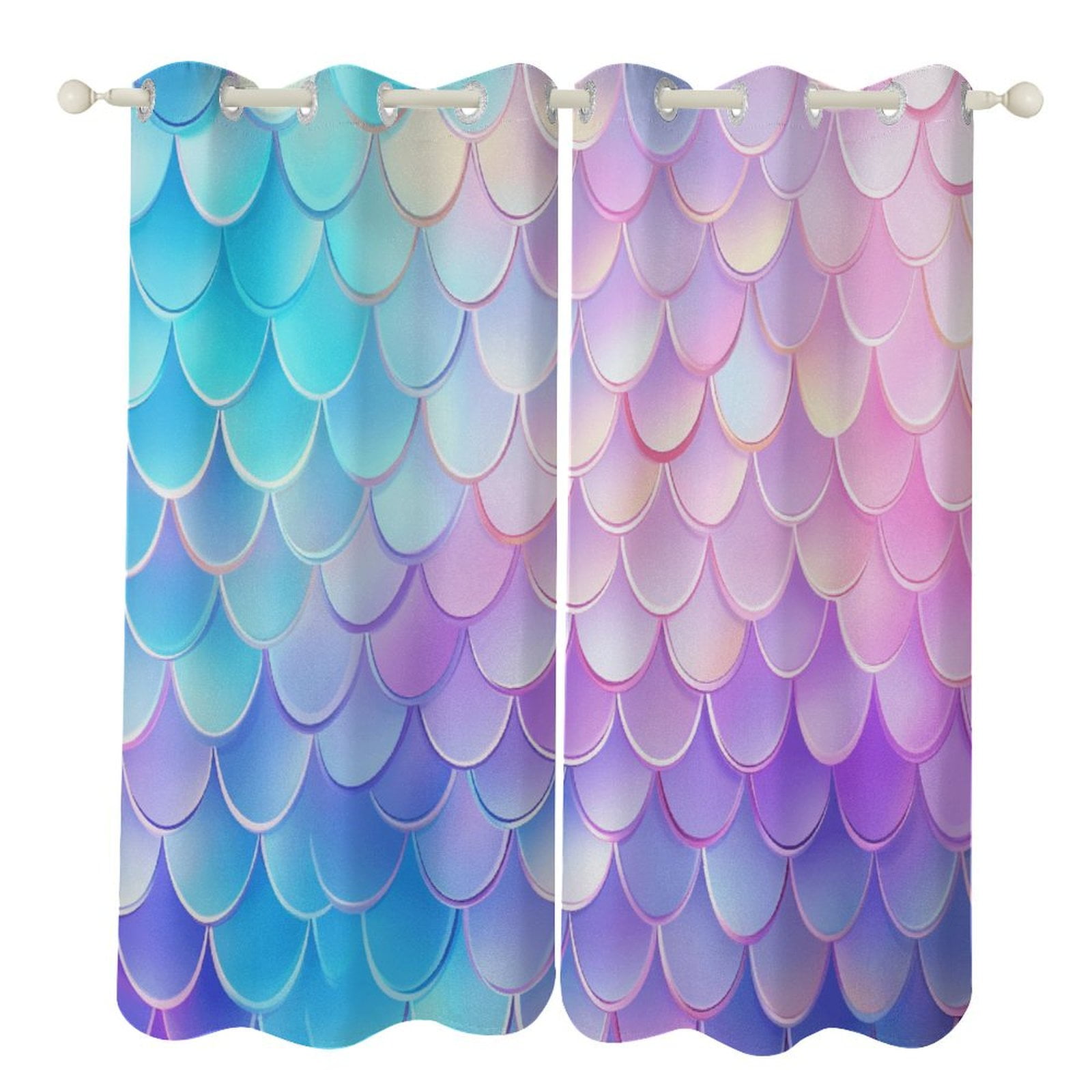 Colorful Gradient Fish Scale Texture Mermaid 2 Panels 3D Printing ...