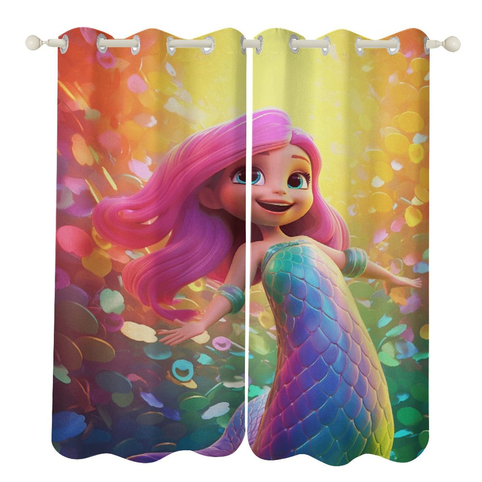 Colorful Gradient Fish Scale Texture Mermaid 2 Panels 3D Printing ...