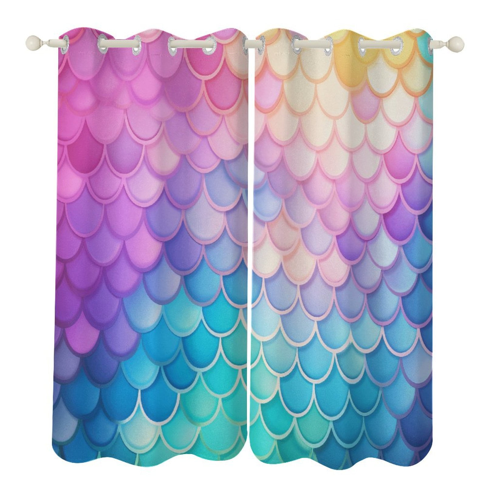 Colorful Gradient Fish Scale Texture Mermaid 2 Panels 3D Printing ...