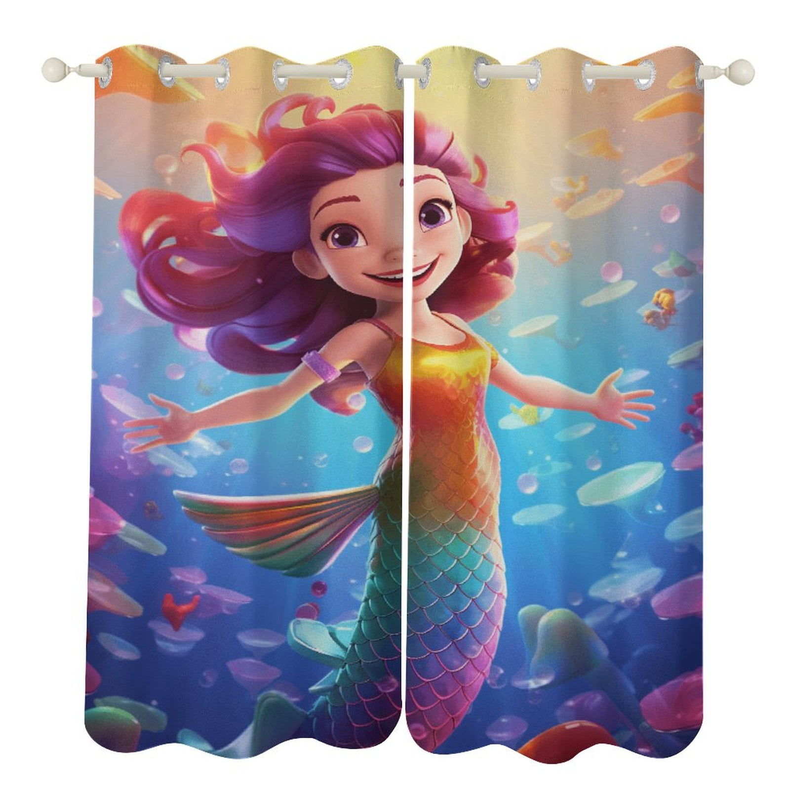 Colorful Gradient Fish Scale Texture Mermaid 2 Panels 3D Printing ...
