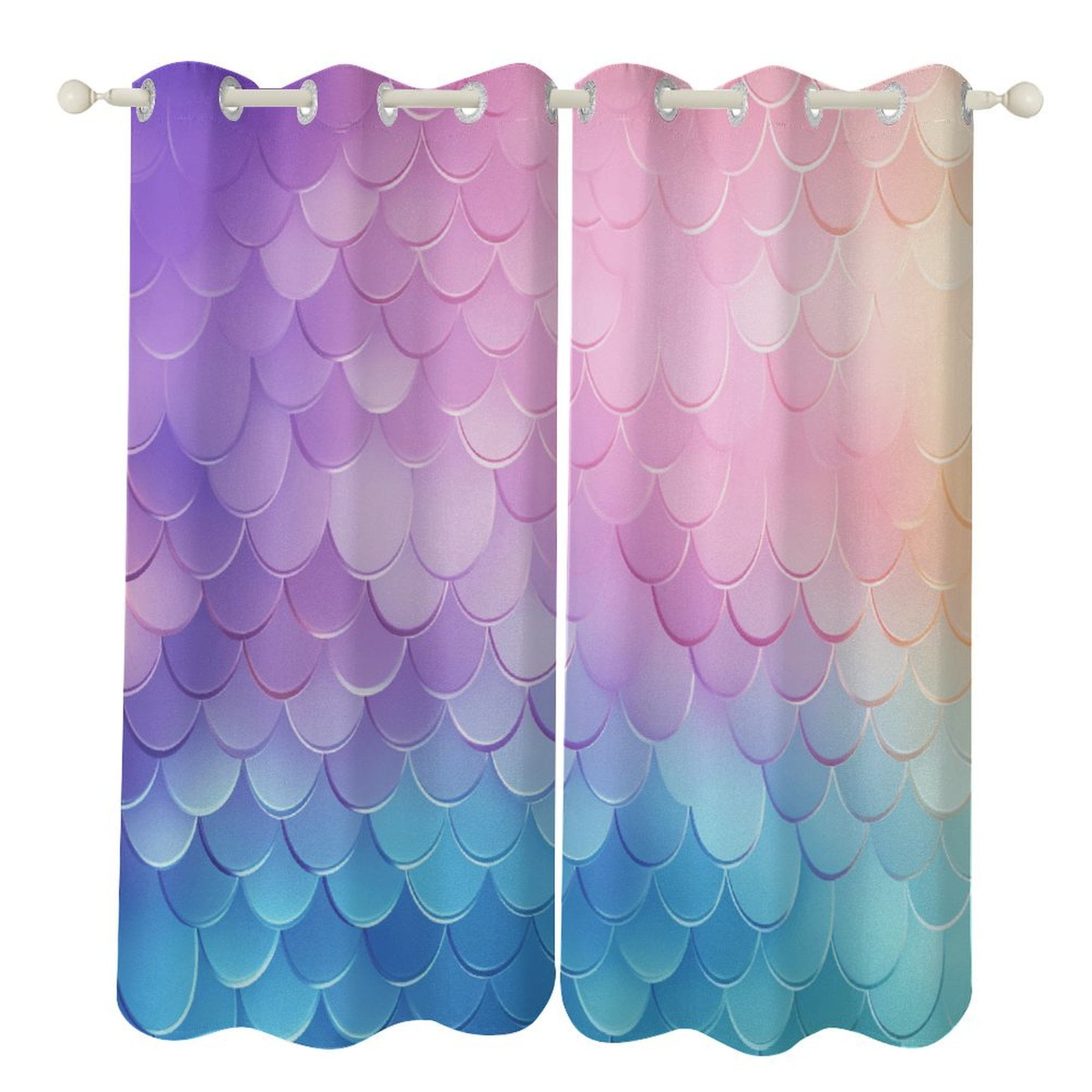 Colorful Gradient Fish Scale Texture Mermaid 2 Panels 3D Printing ...