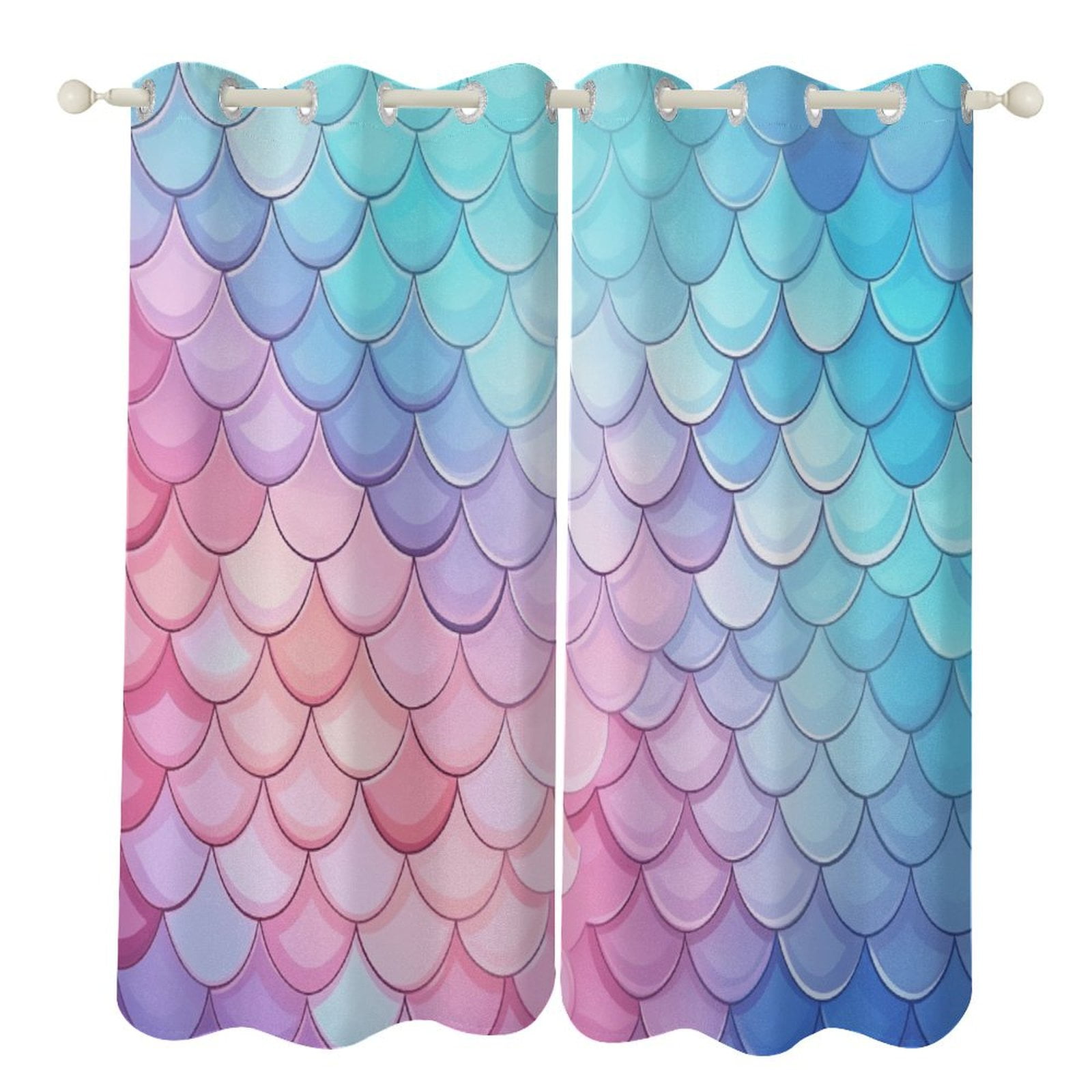 Colorful Gradient Fish Scale Texture Mermaid 2 Panels 3D Printing ...