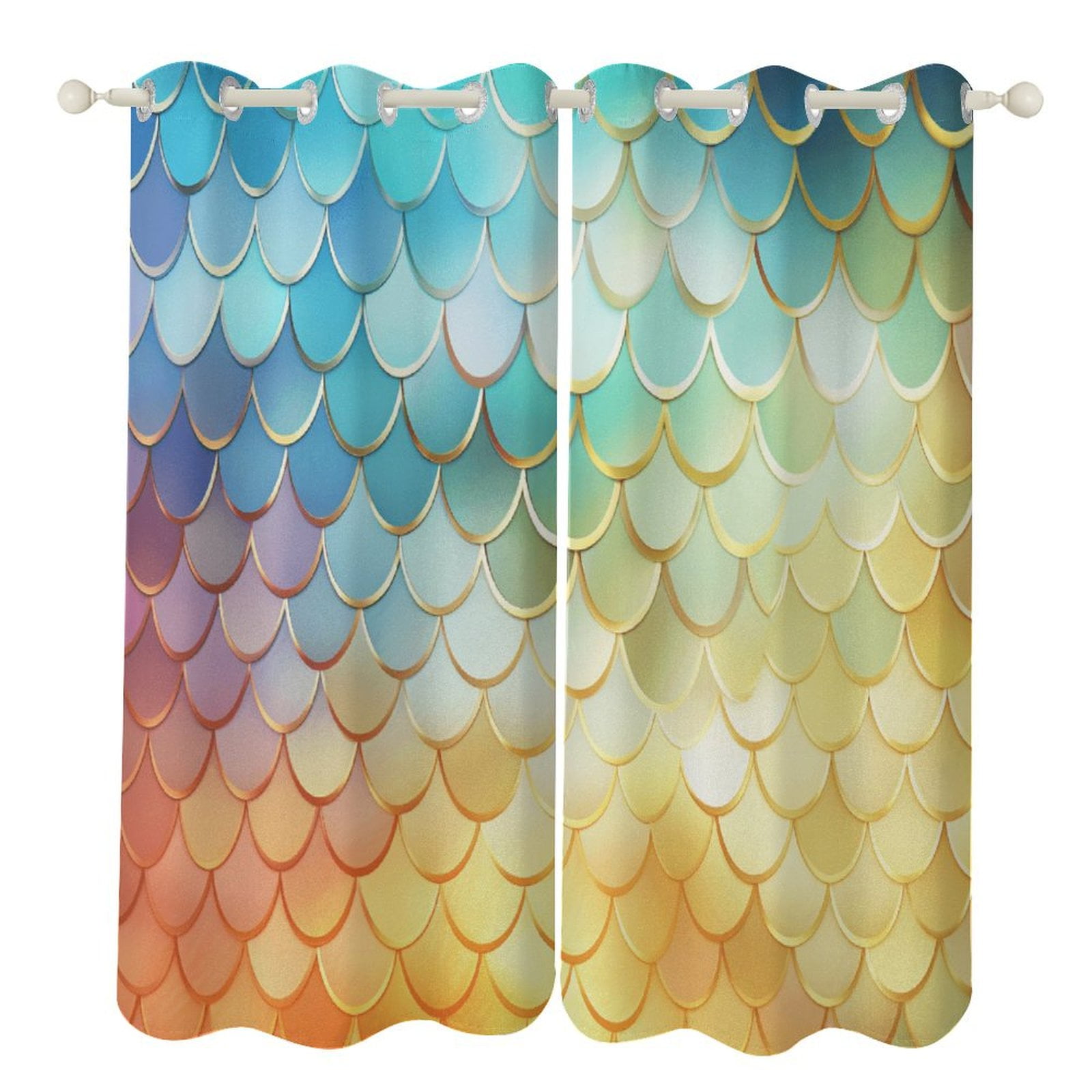 Colorful Gradient Fish Scale Texture Mermaid 2 Panels 3D Printing ...