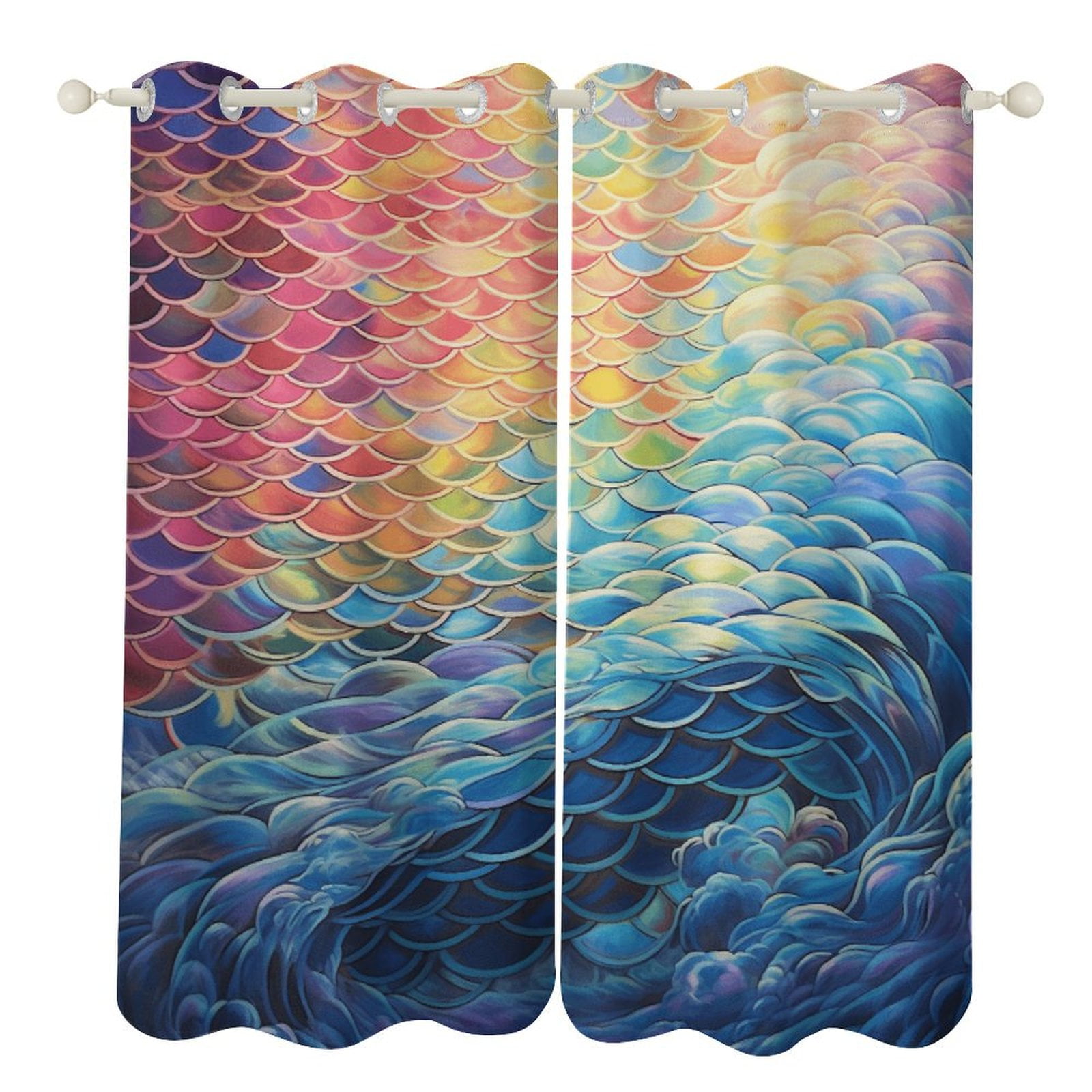 Colorful Gradient Fish Scale Texture Mermaid 2 Panels 3D Printing ...