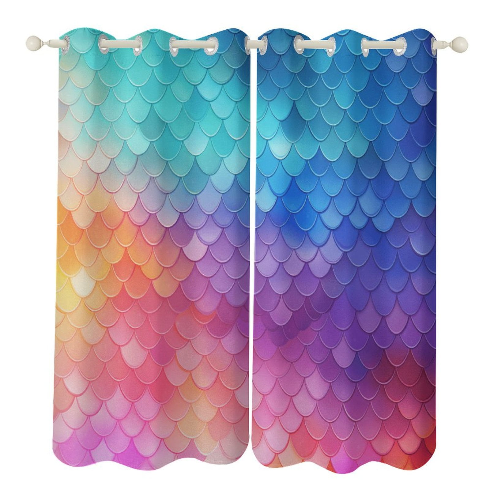 Colorful Gradient Fish Scale Texture Mermaid 2 Panels 3D Printing ...