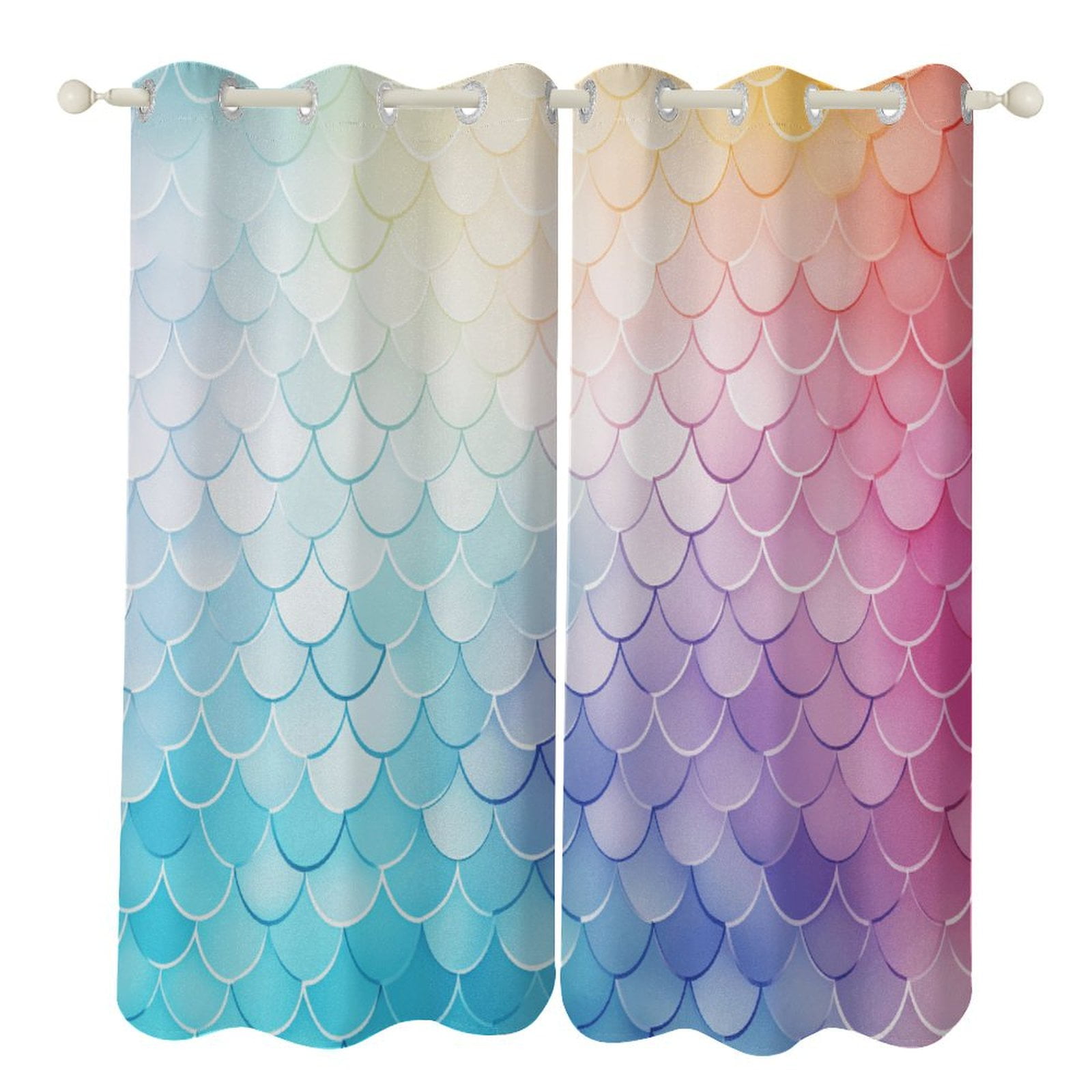 Colorful Gradient Fish Scale Texture Mermaid 2 Panels 3D Printing ...