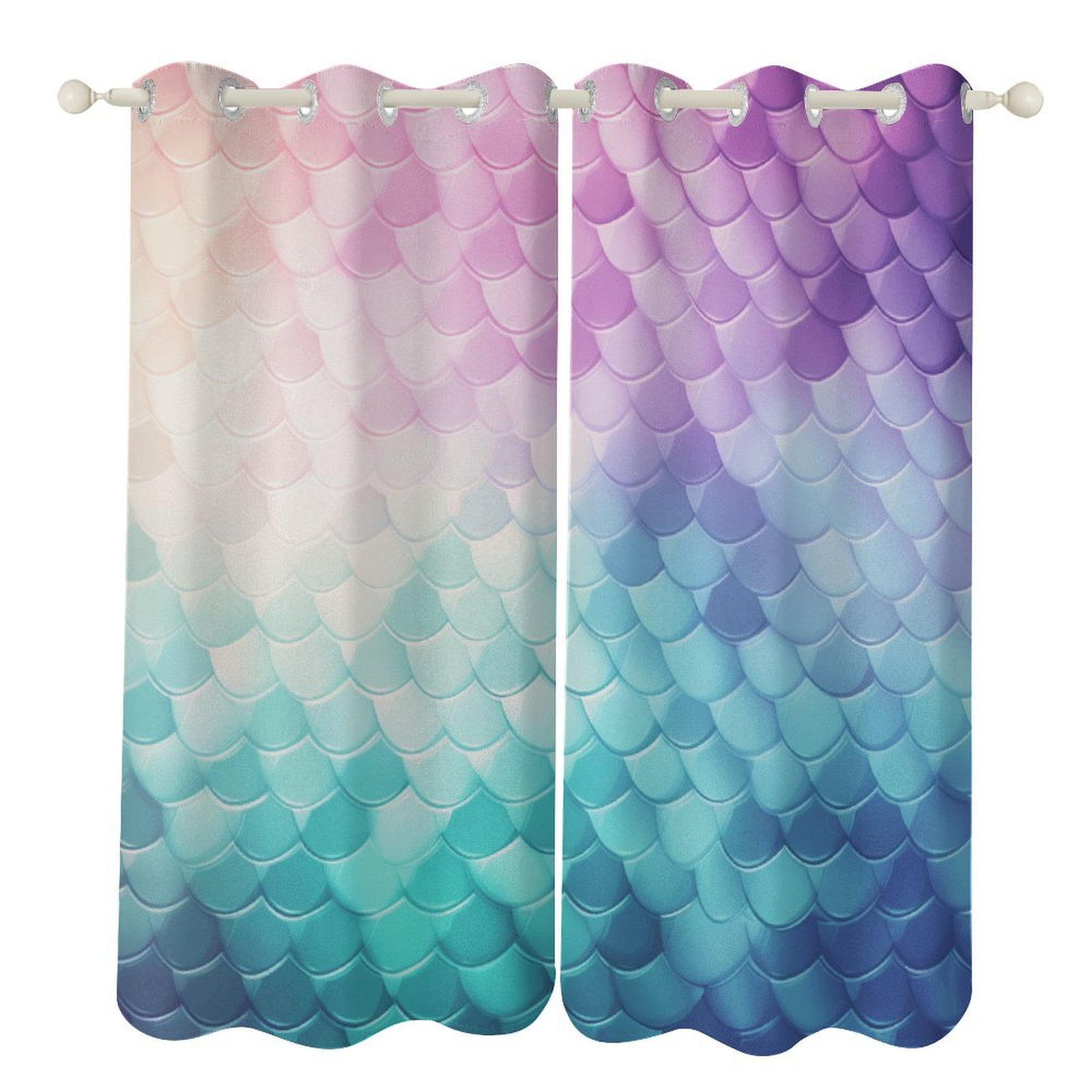Colorful Gradient Fish Scale Texture Mermaid 2 Panels 3D Printing ...