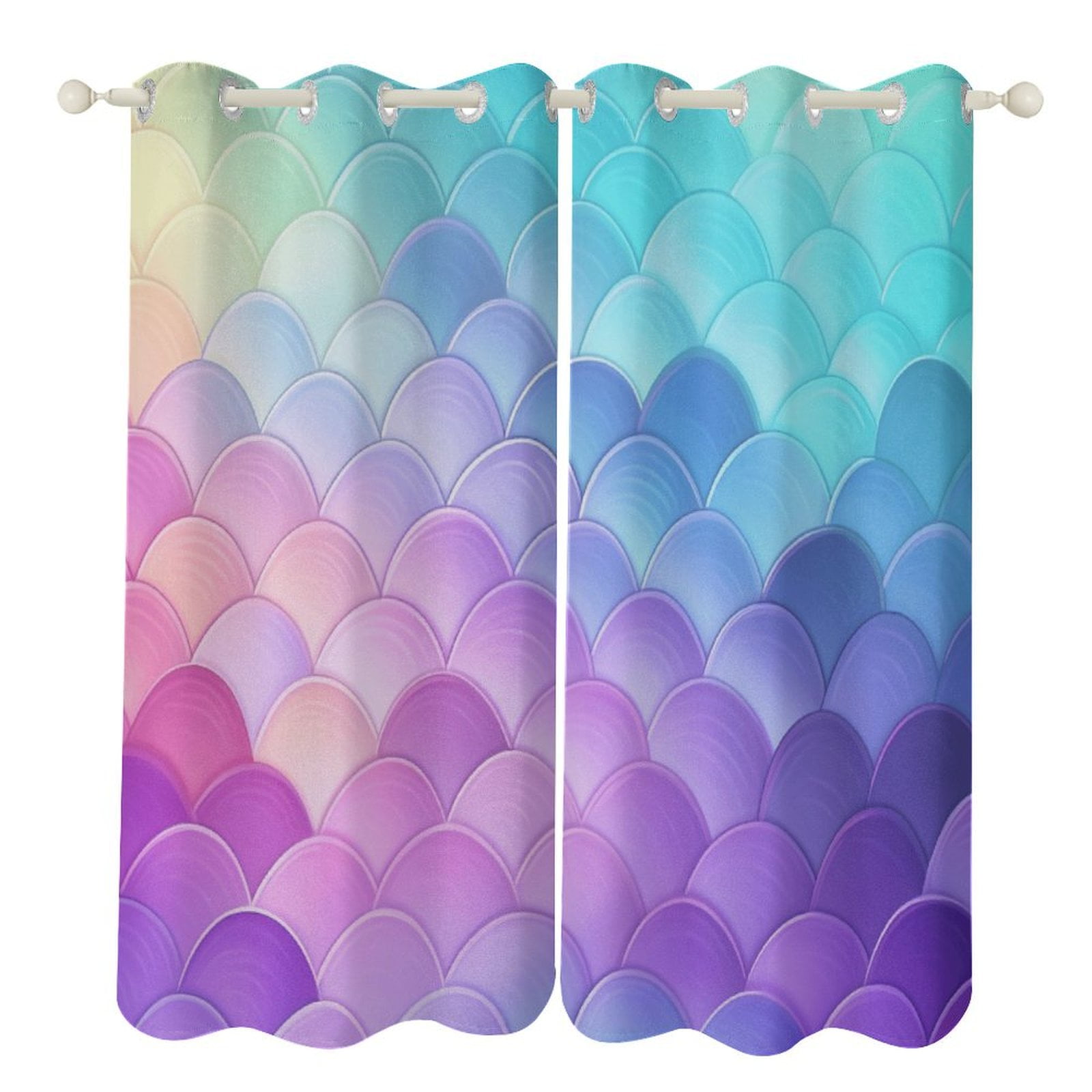 Colorful Gradient Fish Scale Texture Mermaid 2 Panels Curtains for ...