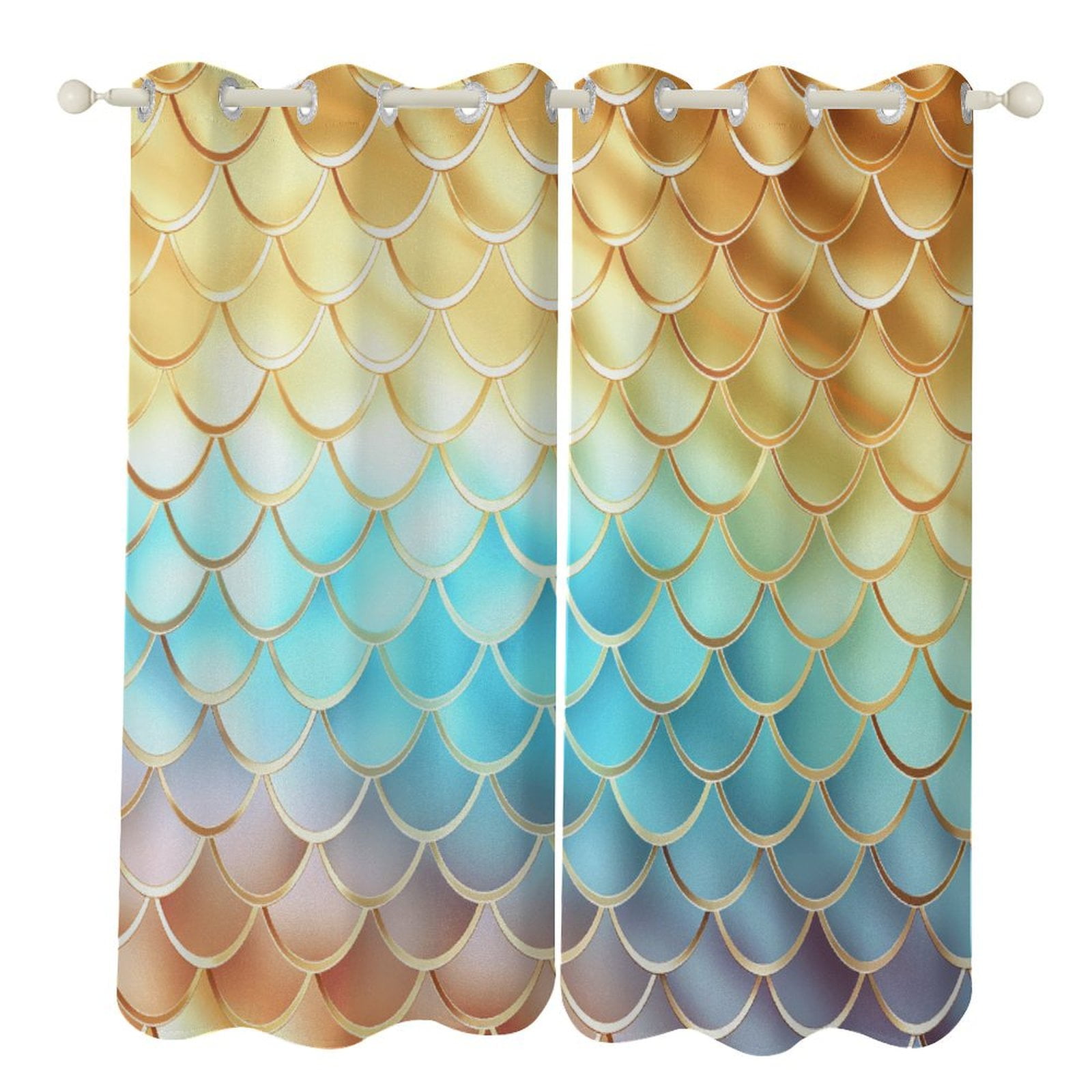 Colorful Gradient Fish Scale Texture Mermaid 2 Panels Curtains for ...