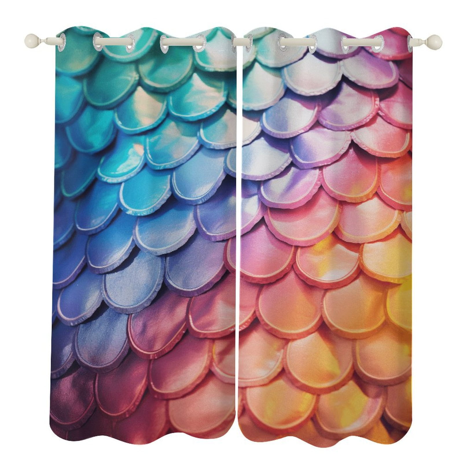 Colorful Gradient Fish Scale Texture Mermaid 2 Panels Curtains for ...