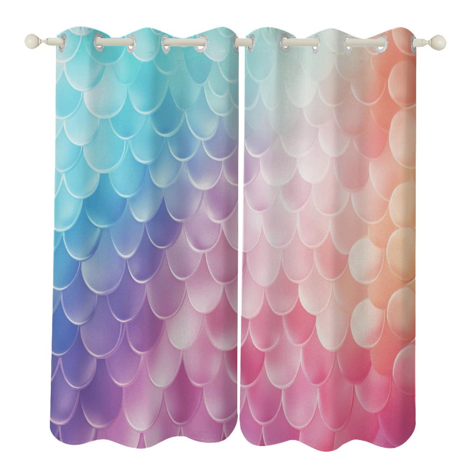 Colorful Gradient Fish Scale Texture Mermaid 2 Panels Curtains for ...