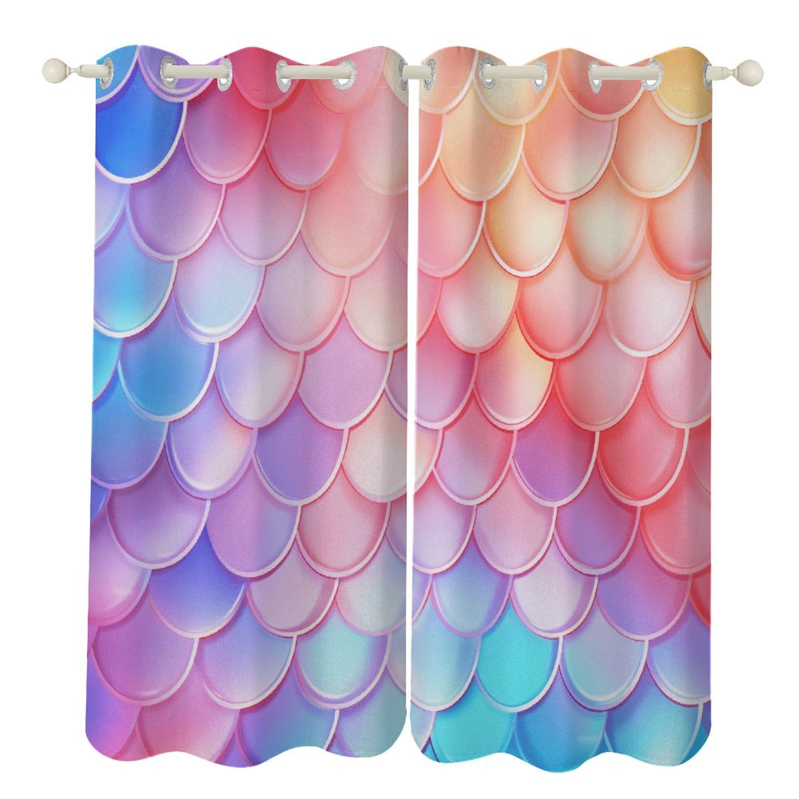 Colorful Gradient Fish Scale Texture Mermaid 2 Panels Curtains for ...