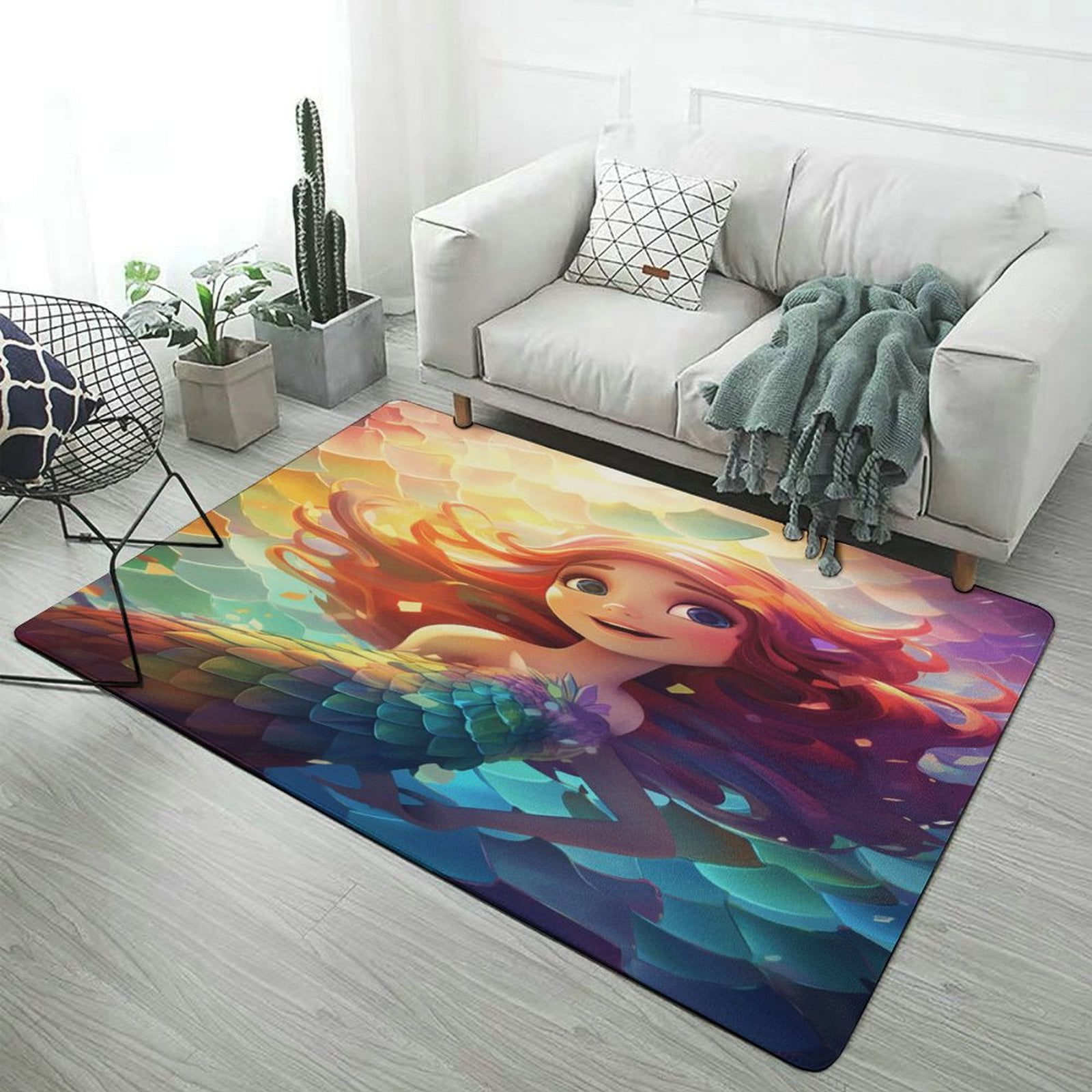 Colorful Gradient Fish Scale Texture Mermaid Area Rugs Carpet Suitable ...