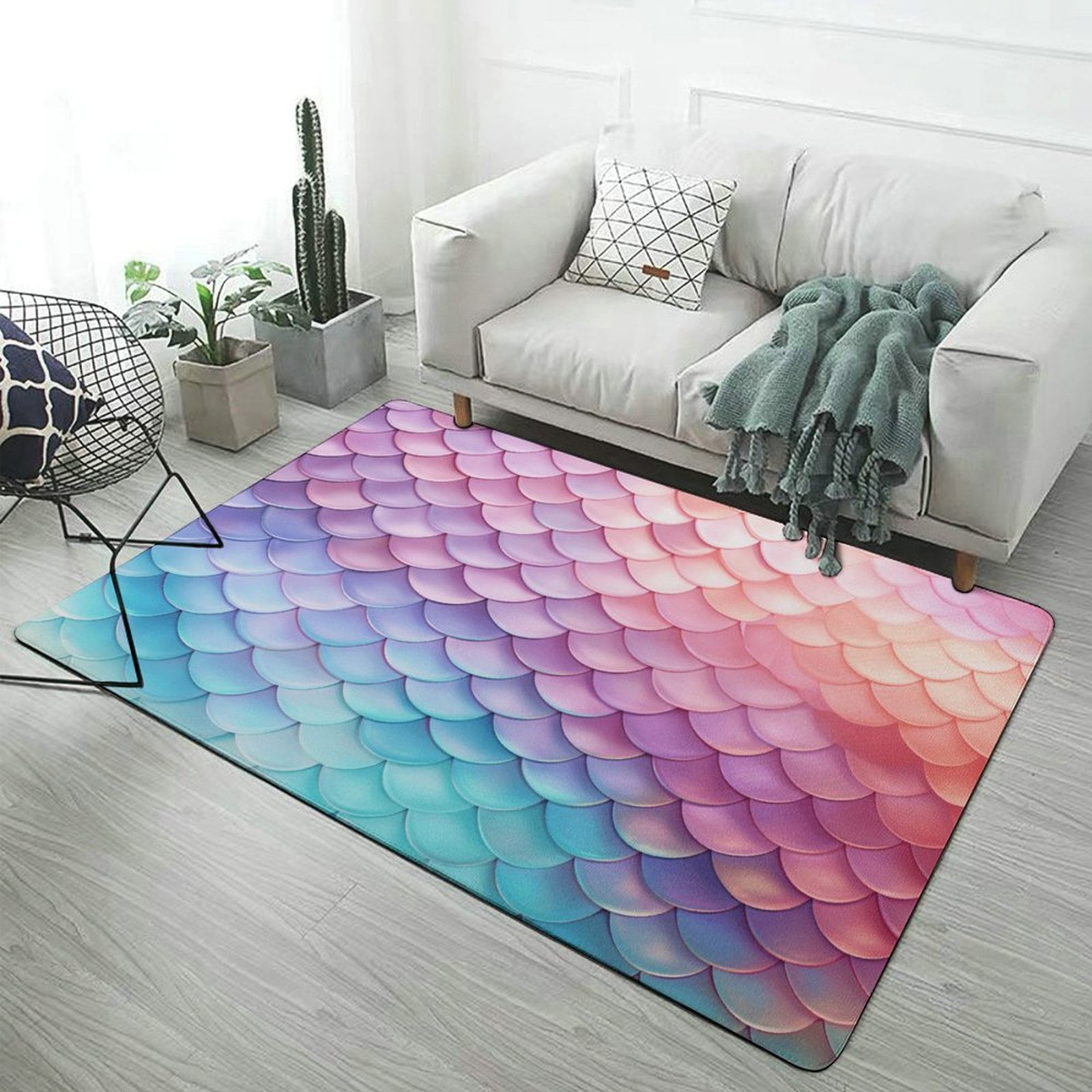 Colorful Gradient Fish Scale Texture Mermaid Area Rugs Carpet Suitable ...