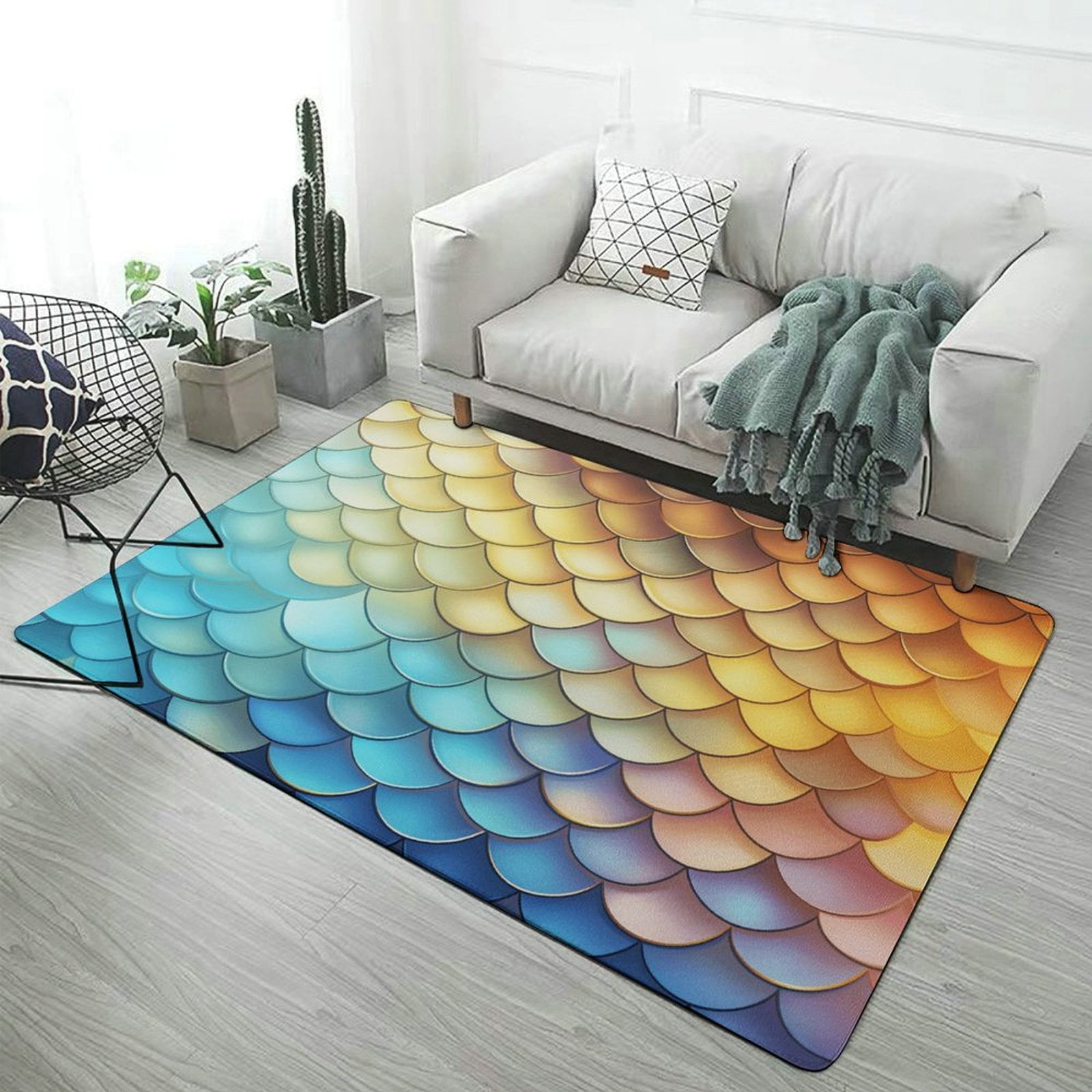 Colorful Gradient Fish Scale Texture Mermaid Area Rugs Carpet Suitable ...