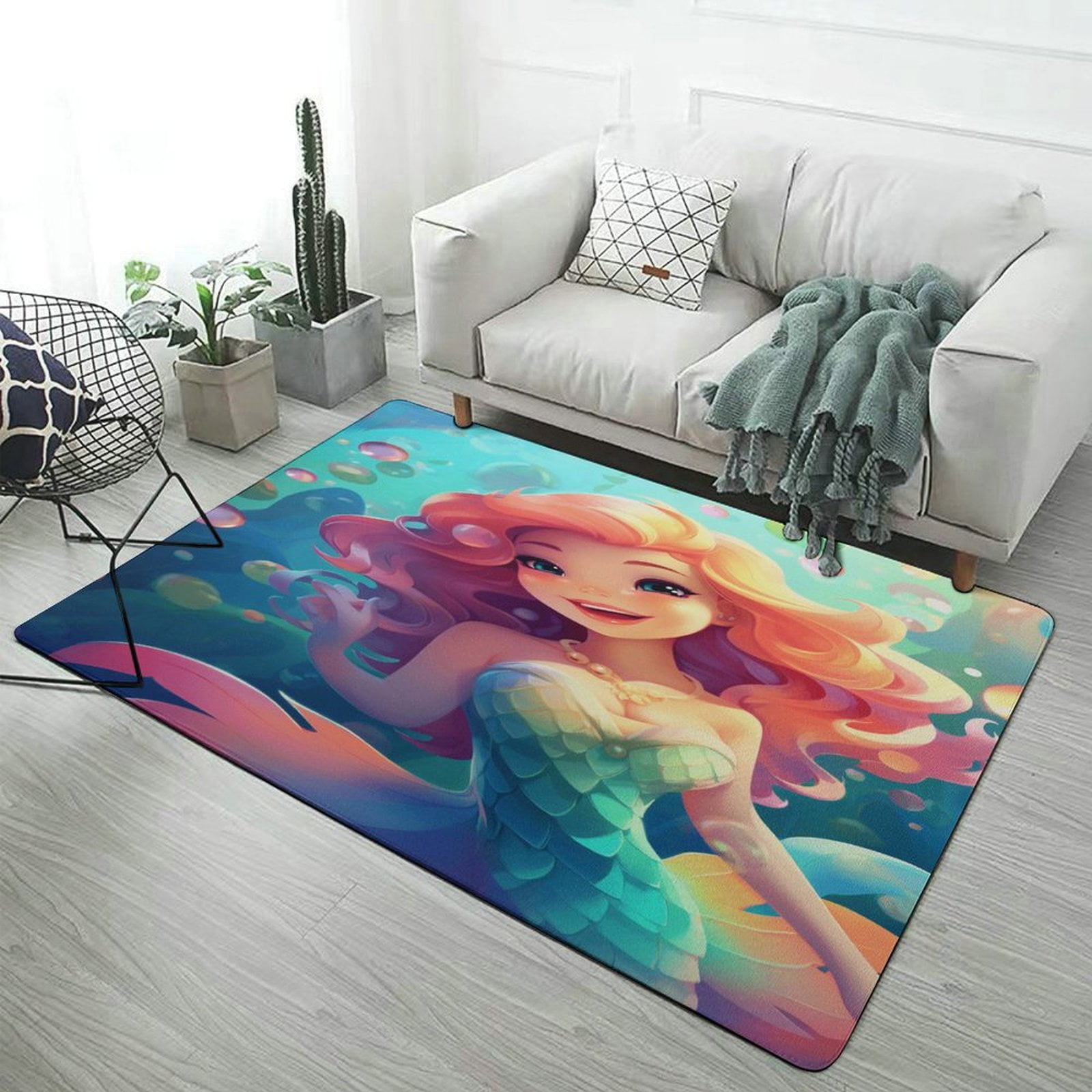 Colorful Gradient Fish Scale Texture Mermaid Area Rugs Carpet Suitable ...