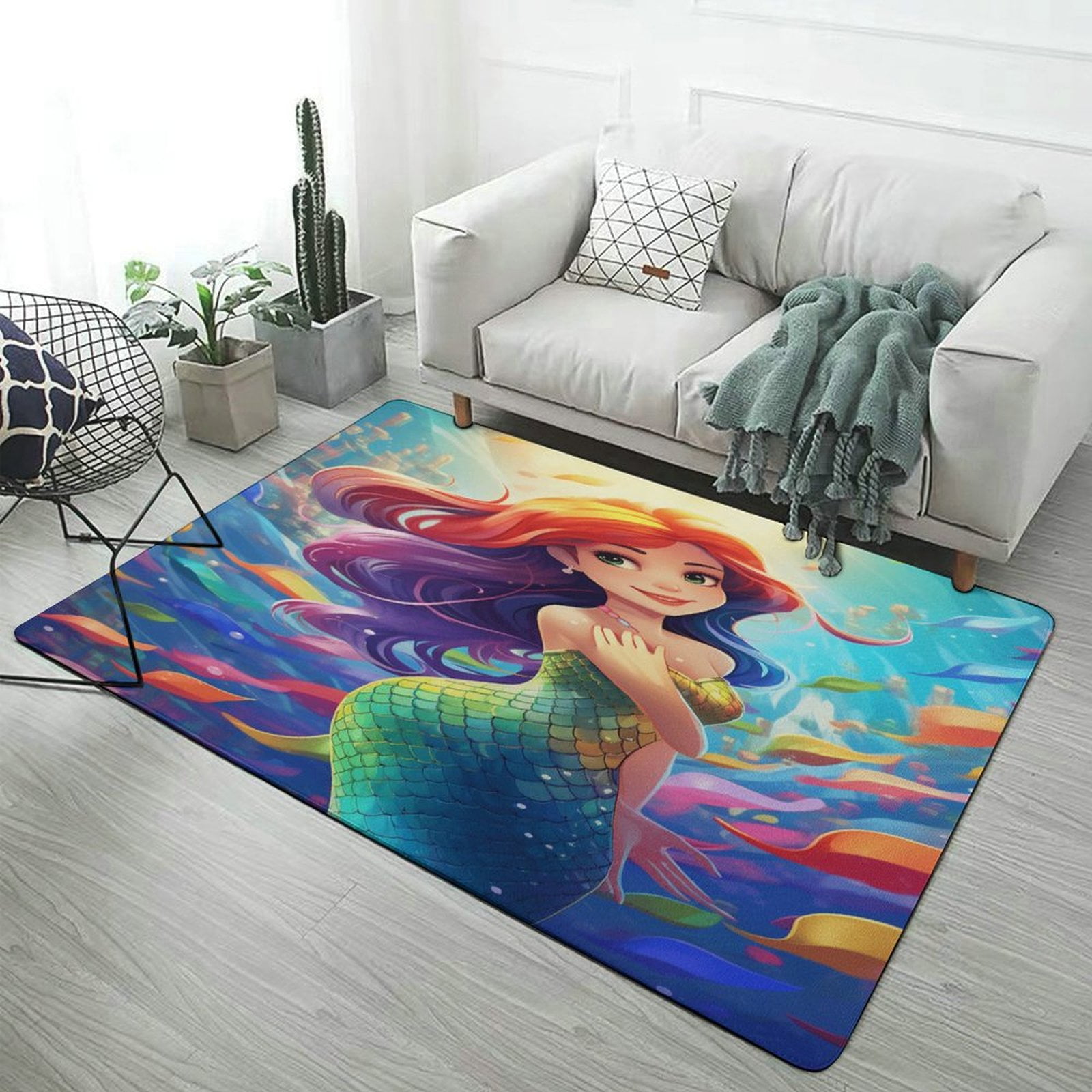 Colorful Gradient Fish Scale Texture Mermaid Area Rugs Carpet Suitable ...