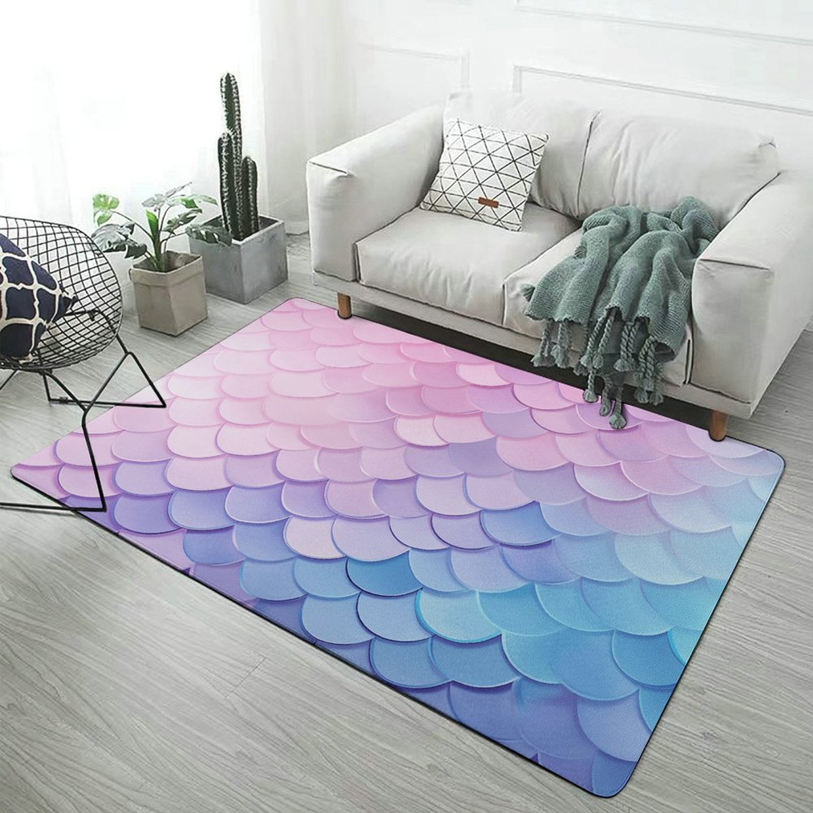 Colorful Gradient Fish Scale Texture Mermaid Area Rugs Carpet Suitable ...