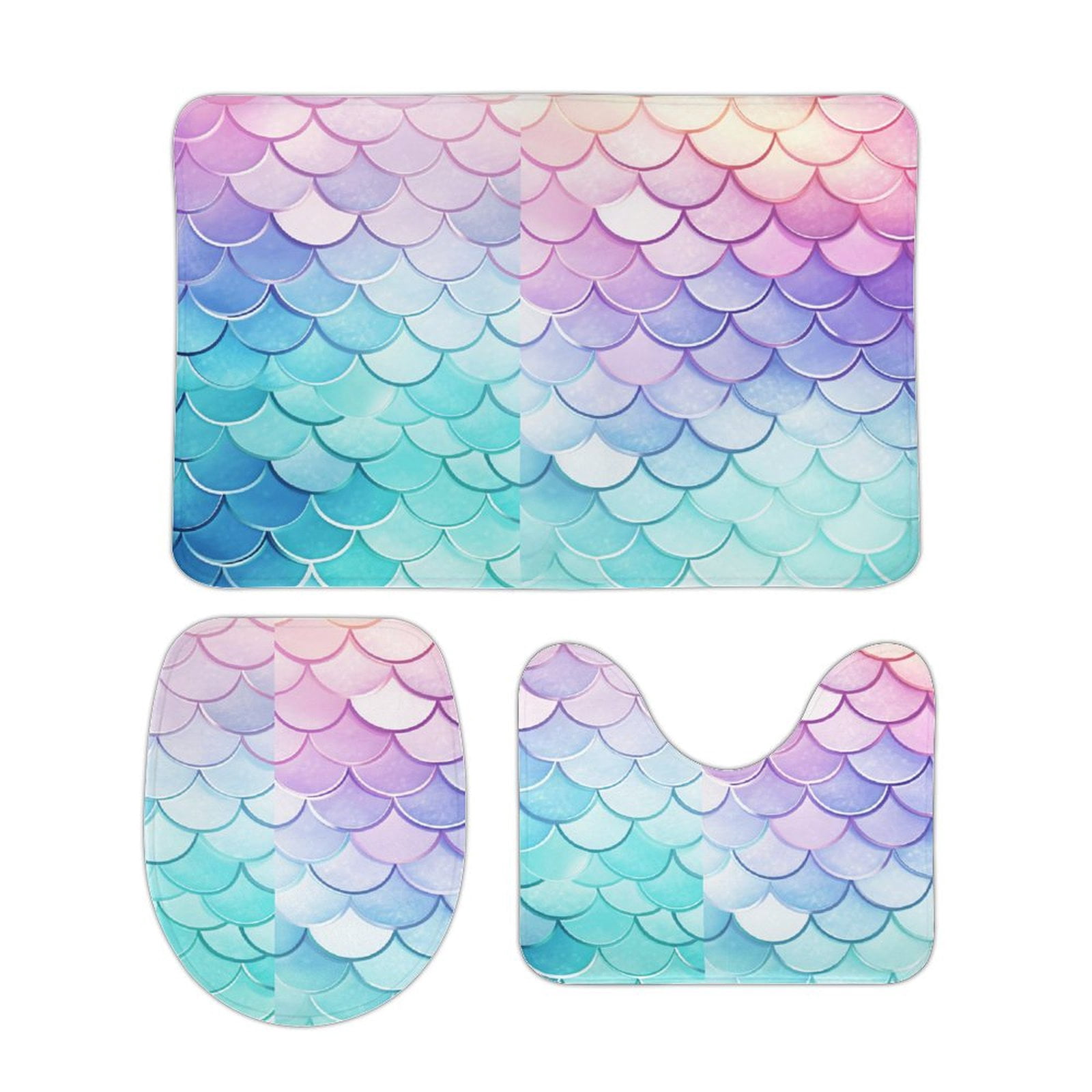 Colorful Gradient Fish Scale Texture Mermaid Bathroom Mats Set 3-piece ...
