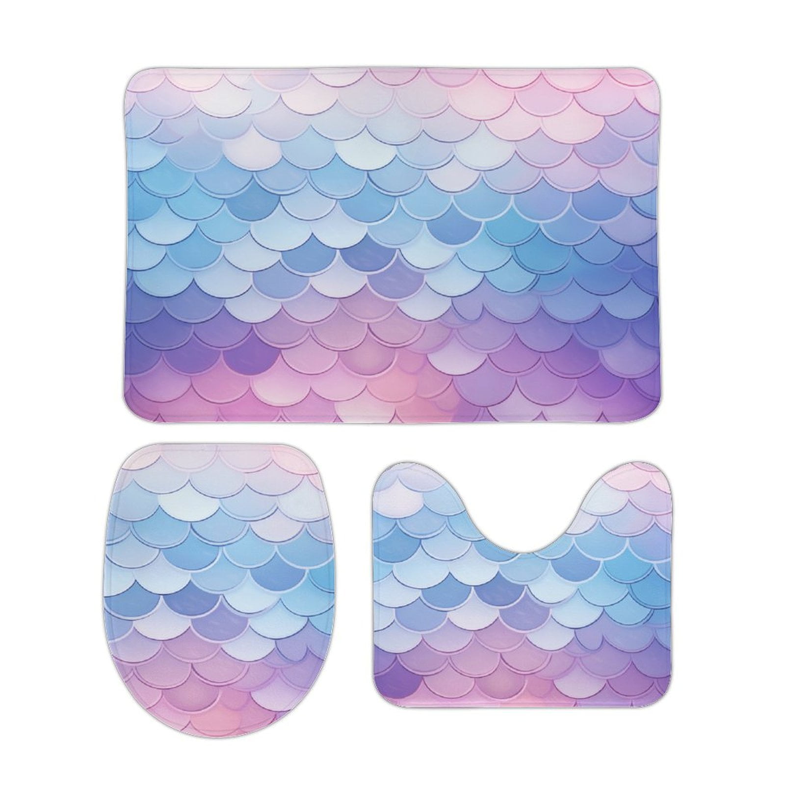 Colorful Gradient Fish Scale Texture Mermaid Bathroom Mats Set 3-piece ...