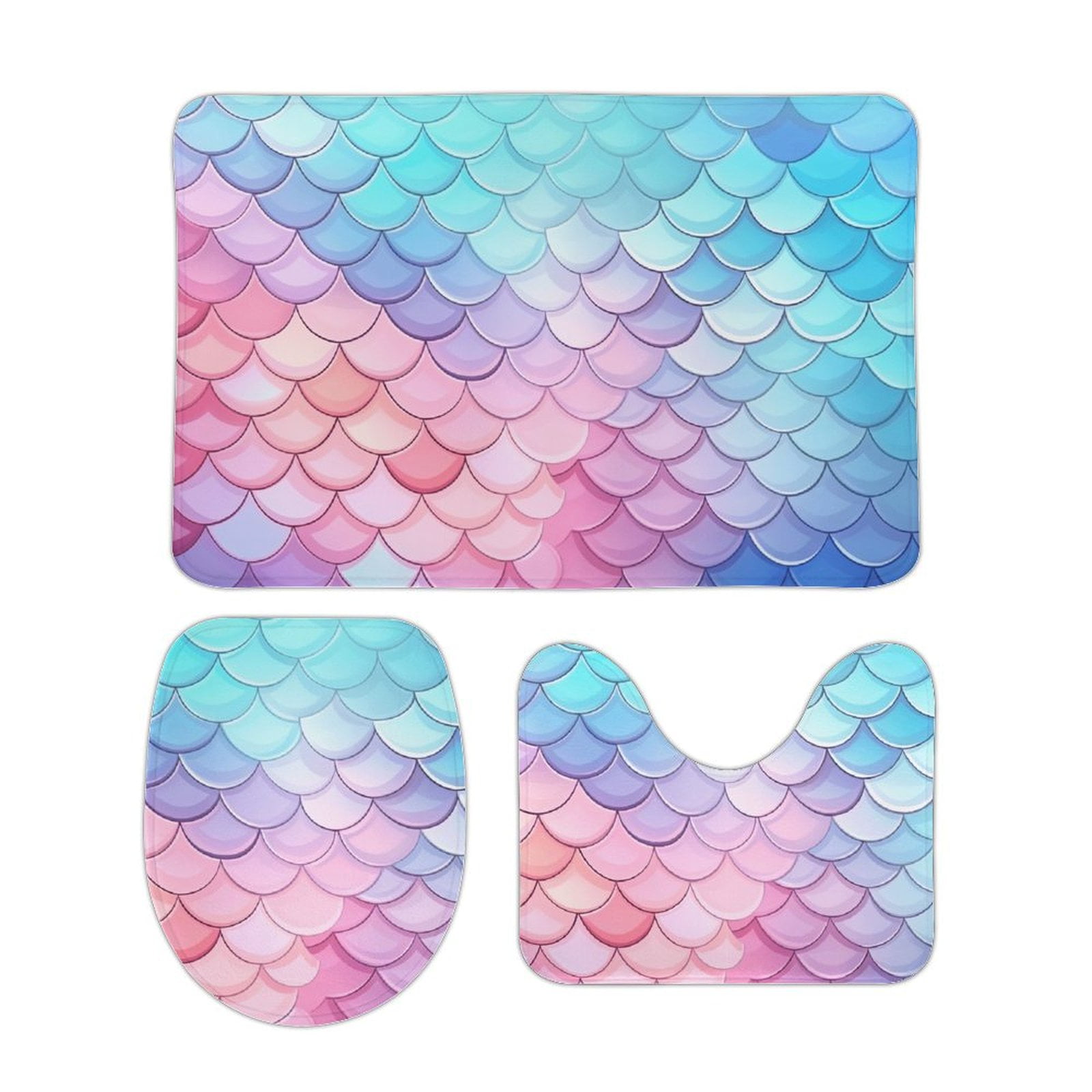 Colorful Gradient Fish Scale Texture Mermaid Bathroom Mats Set 3-piece ...