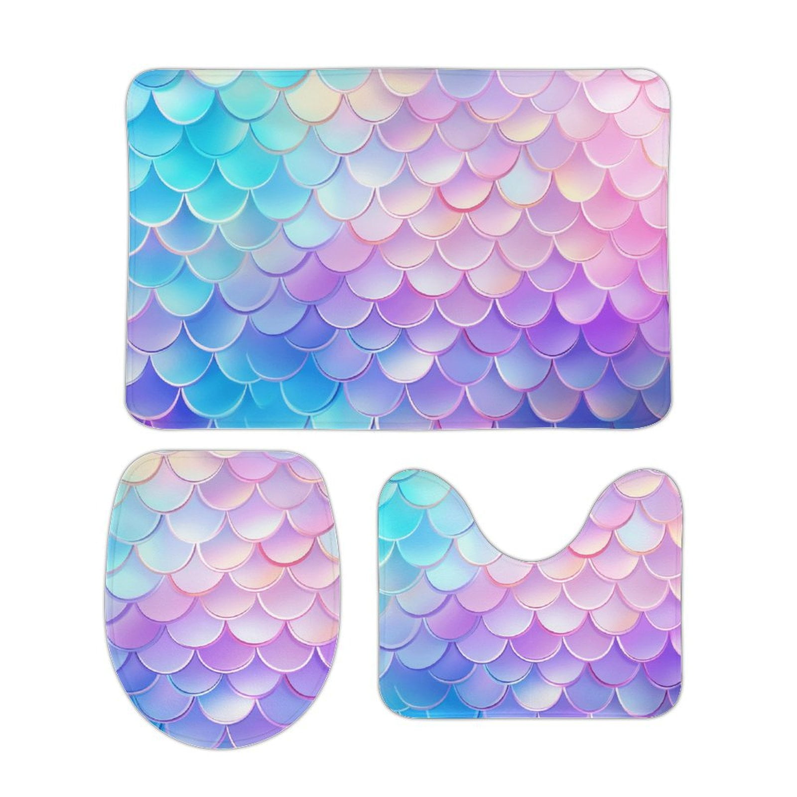 Colorful Gradient Fish Scale Texture Mermaid Bathroom Mats Set 3-piece ...