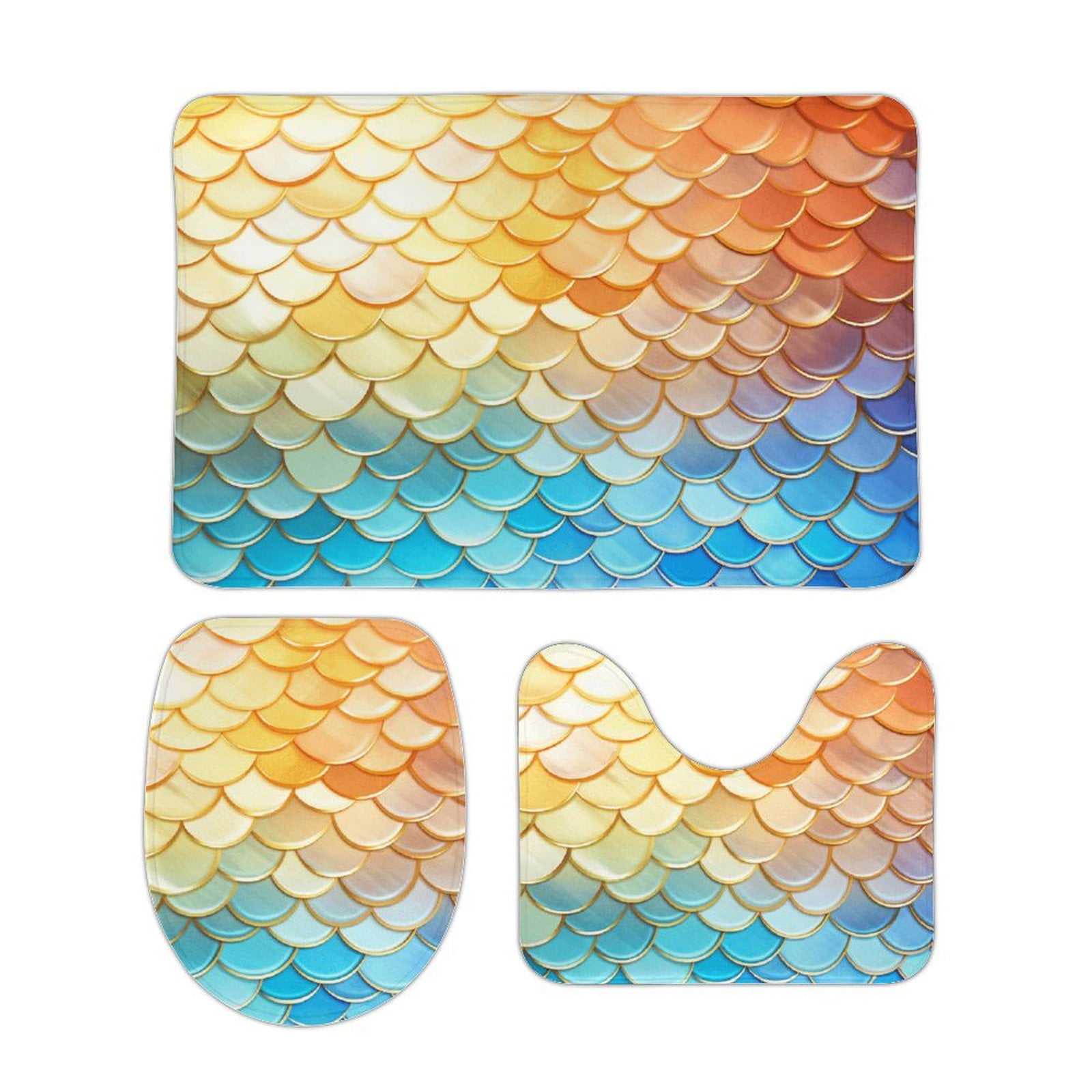 Colorful Gradient Fish Scale Texture Mermaid Bathroom Mats Set 3-piece ...