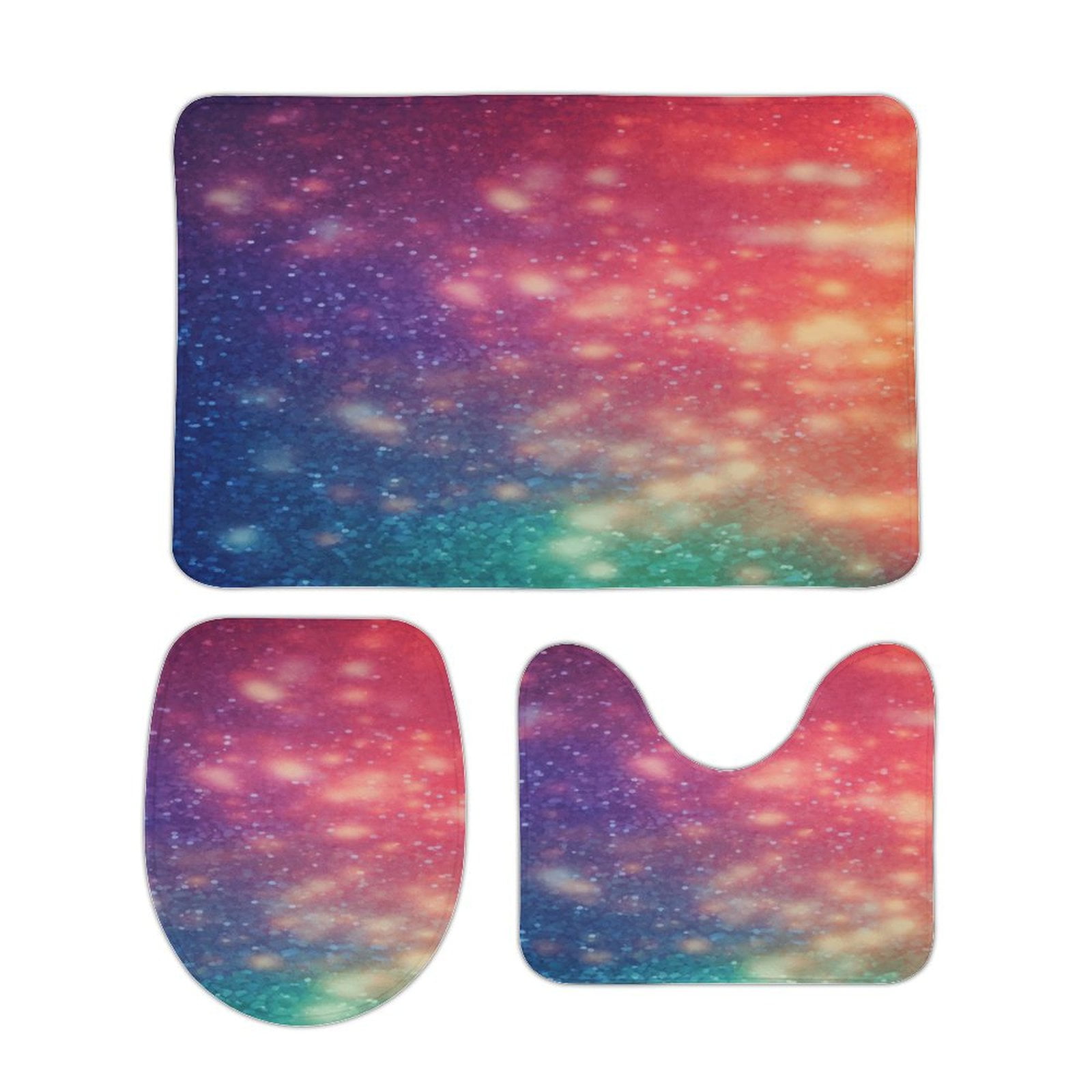 Colorful Gradient Fish Scale Texture Mermaid Bathroom Mats Set 3-piece ...